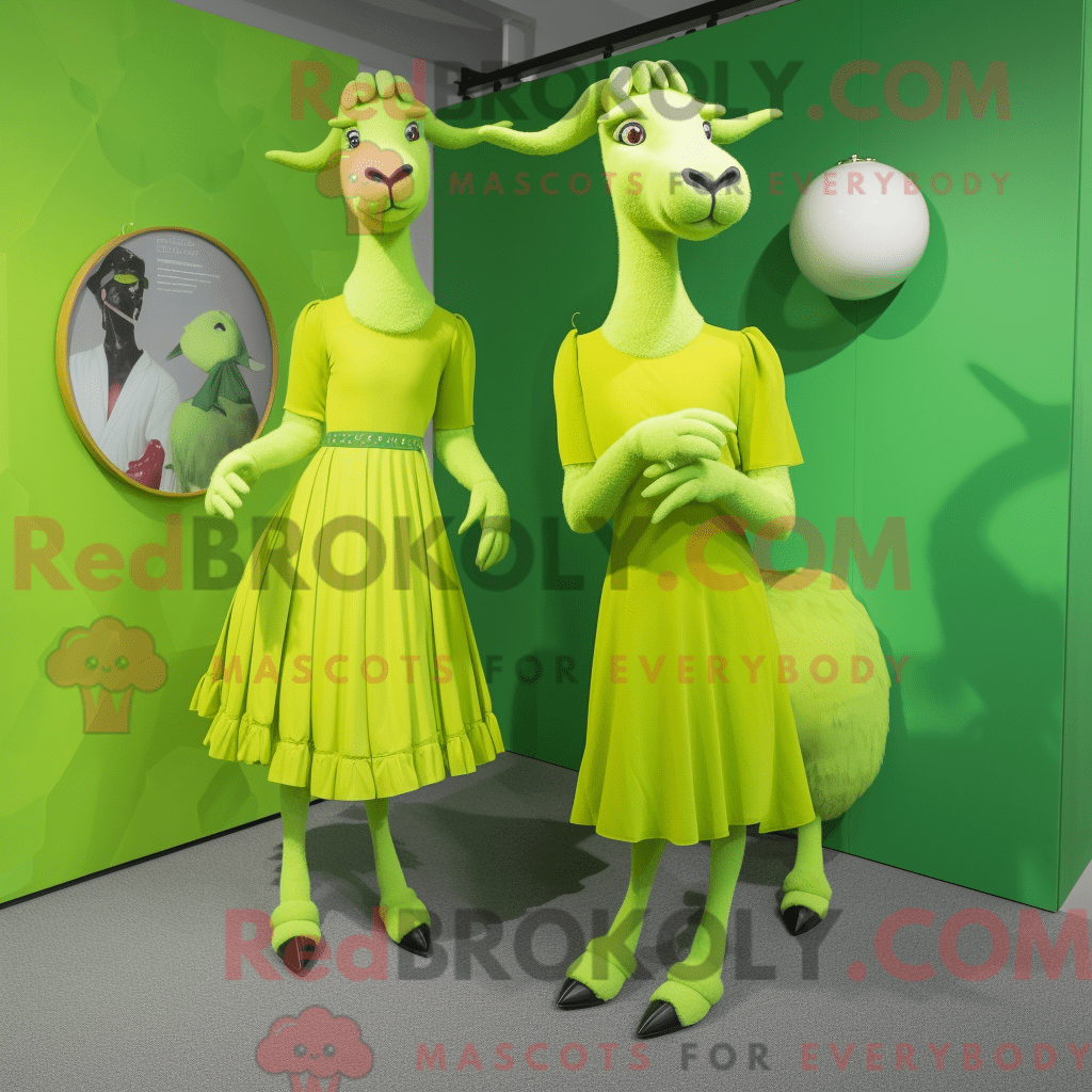 Lime Green Goat REDBROKOLY mascot costume character dressed with a A ...