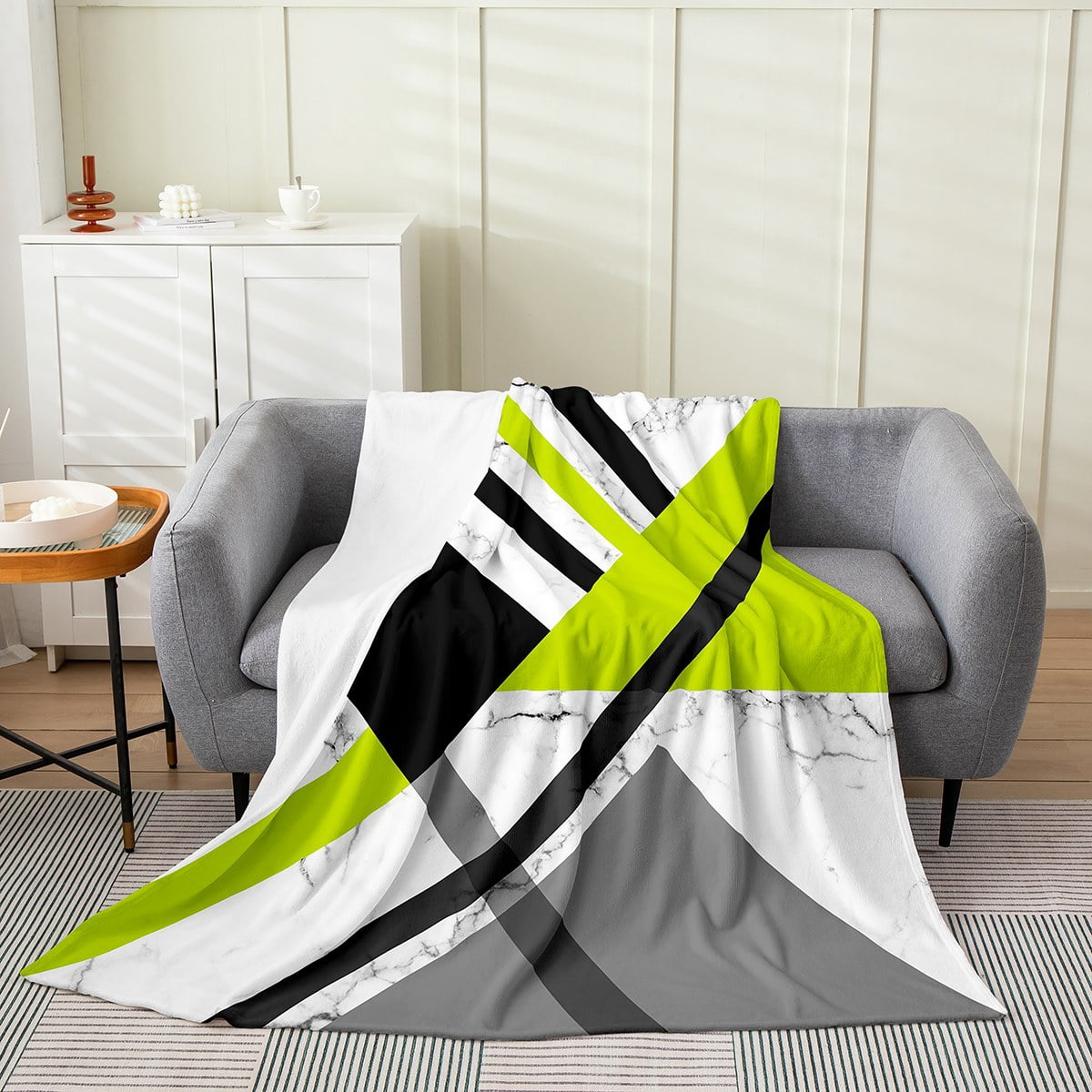 Lime Green Grey Throw Blanket Green Black White Geometric Blanket Twin ...