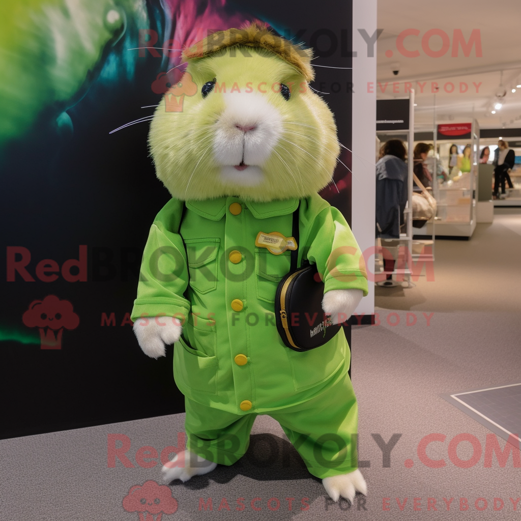 Lime Green Guinea Pig REDBROKOLY mascot costume character dressed with ...