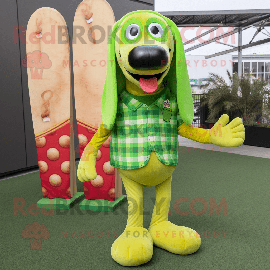 Lime Green Hot Dogs REDBROKOLY mascot costume character dressed with a ...