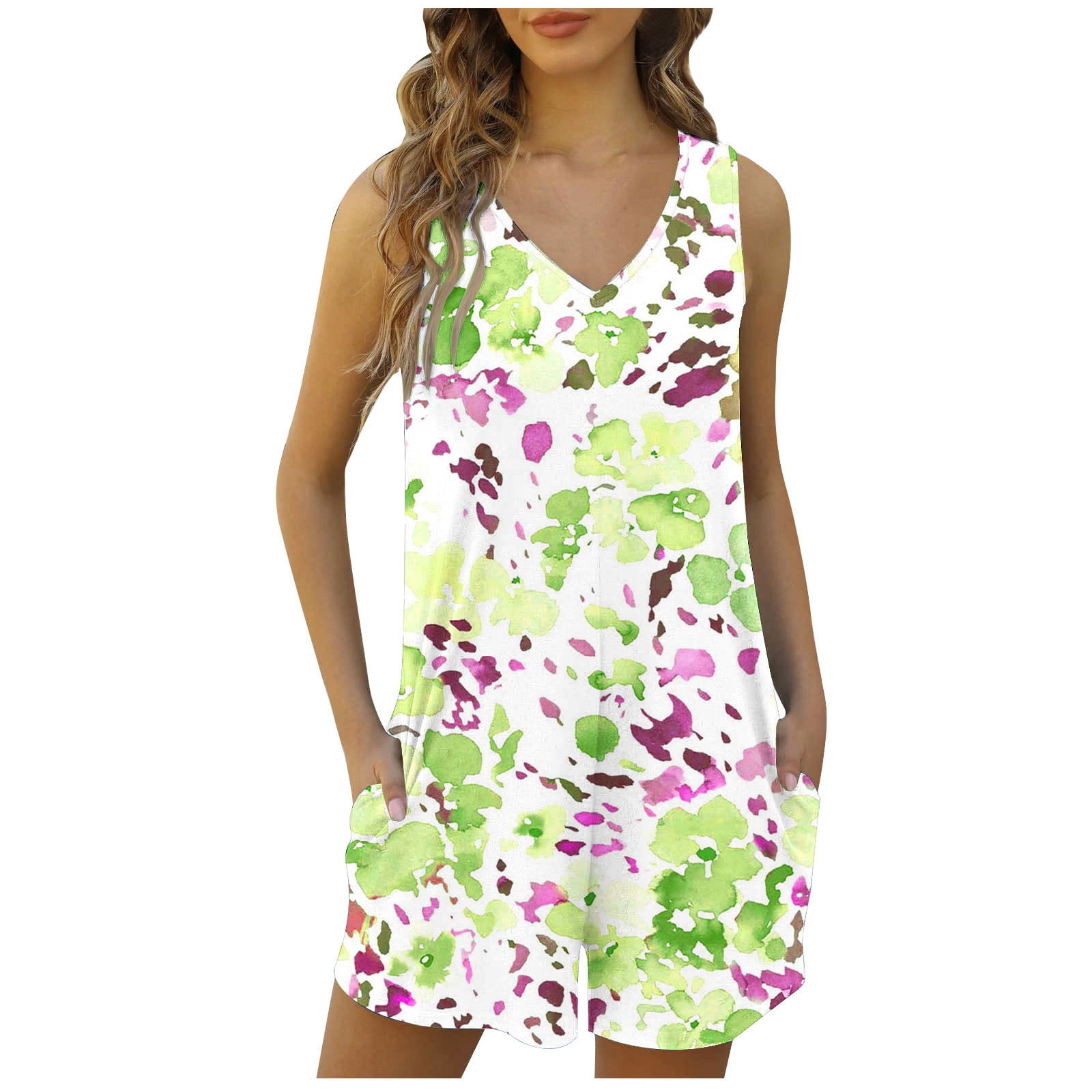 Lime Green Juniors Floral Print Loose Fit Overalls Shortalls Bib Pants ...