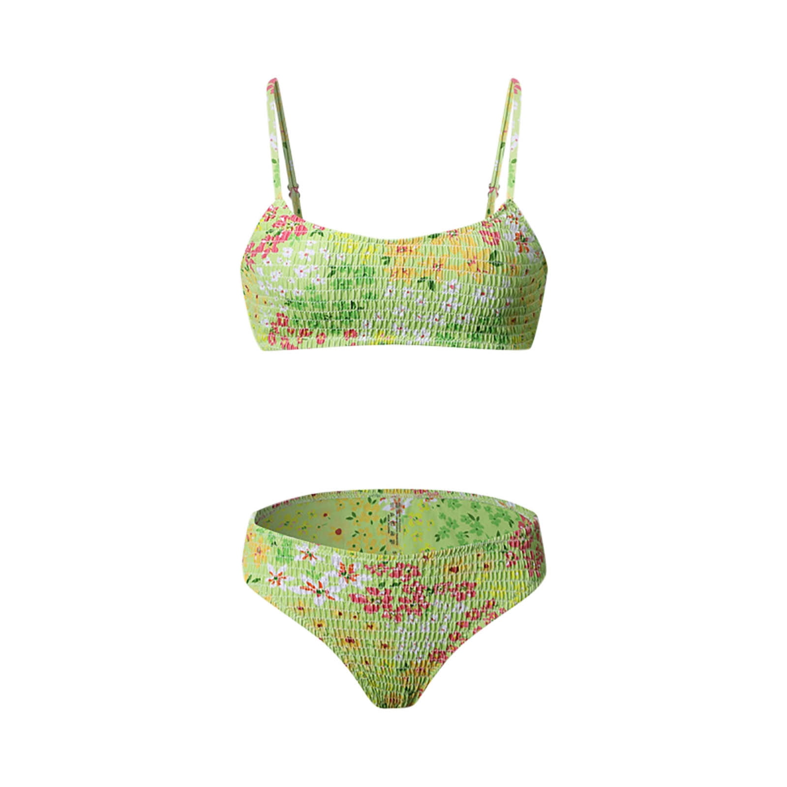 Lime Green Ladies Print Set Swimsuits Bikini Sets for Women Spaghetti ...