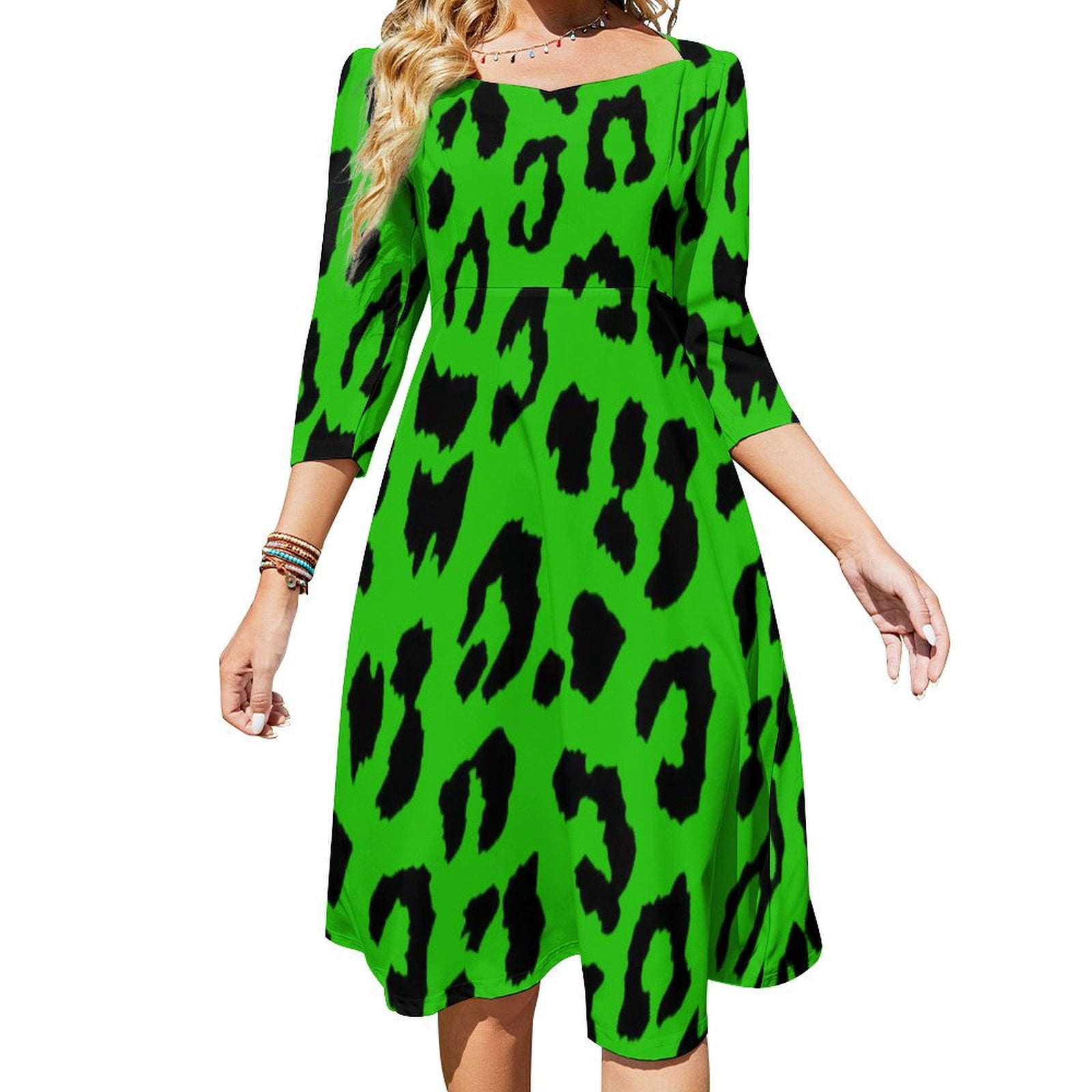 Lime Green Leopard Animal Print Dress Summer Dresses Woman Street Style ...