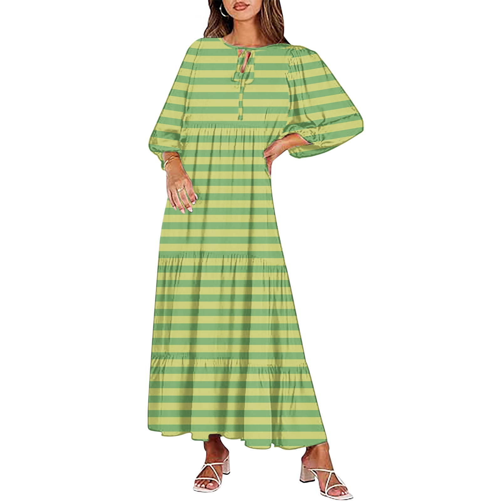 Lime Green Lounge Dresses for Women Summer Fall Long Puff Sleeve Crew ...