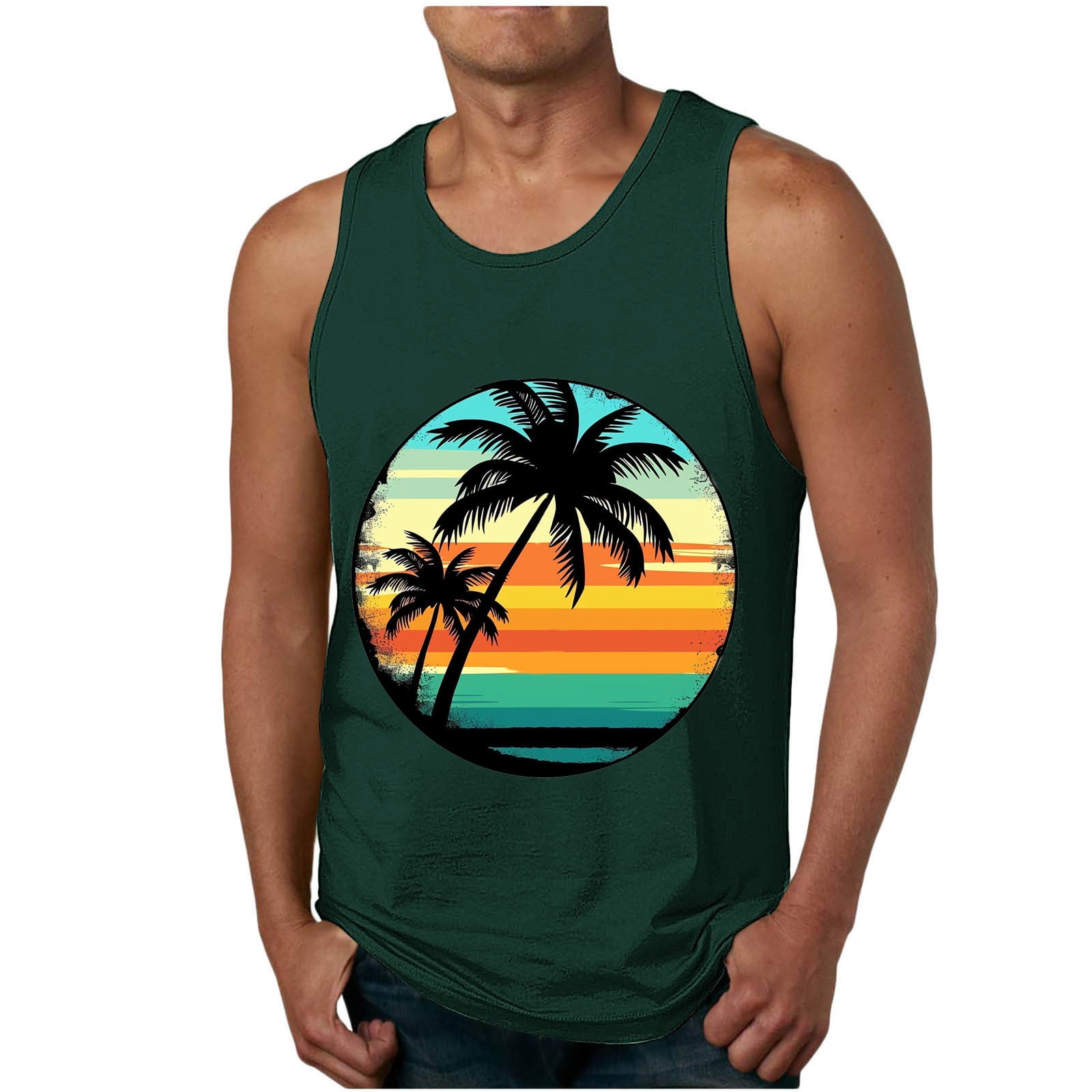 Lime Green Man Hawaiian Cami Tank Tropical Vests Loose Fit Tops Vest ...