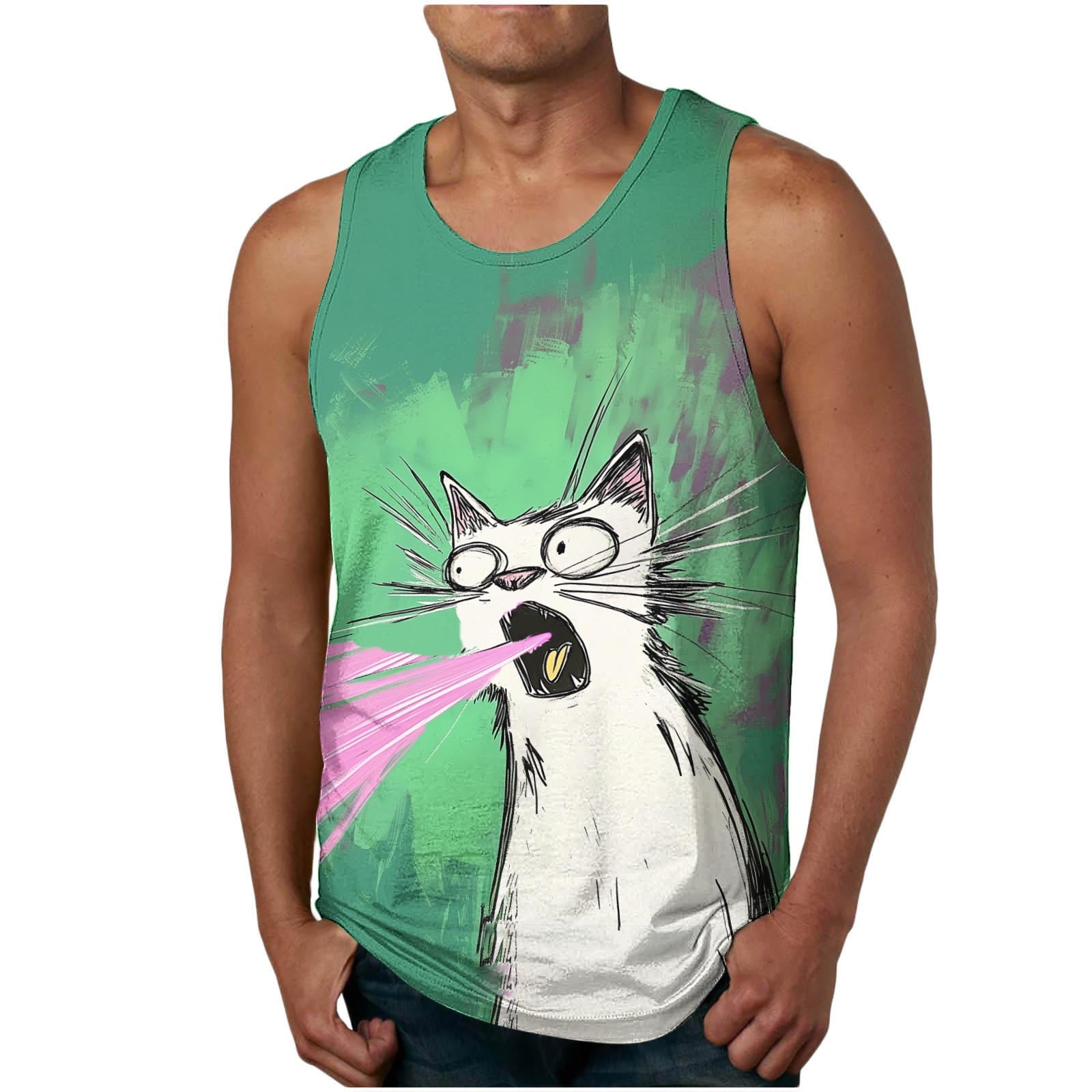 Lime Green Mens Sleeveless Vests Loose Fit Tops Vest for Man Crew Neck ...