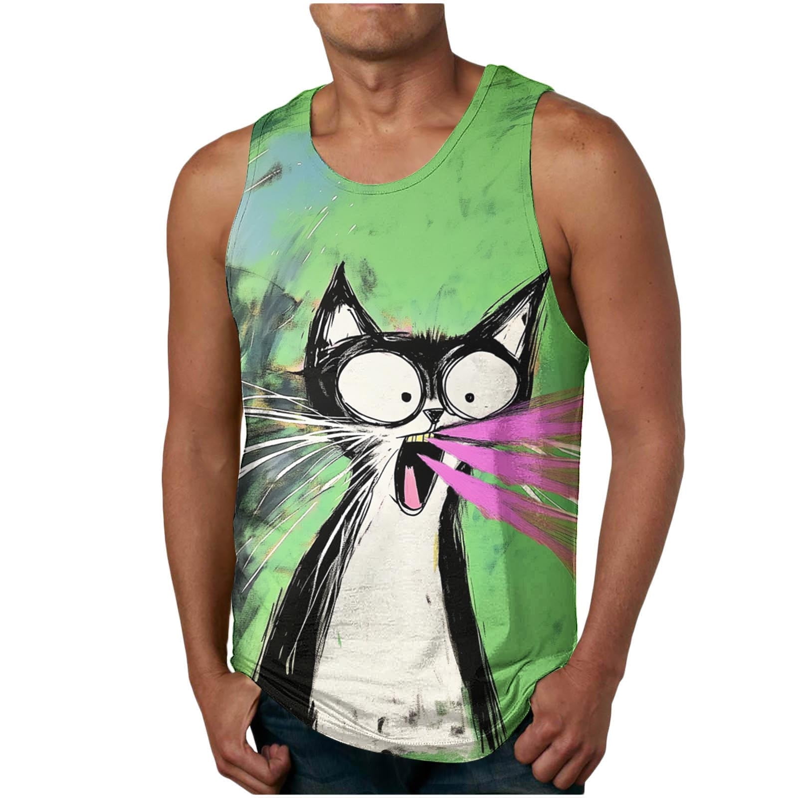 Lime Green Mens Sleeveless Vests Loose Fit Vest Tops for Man Crew Neck ...