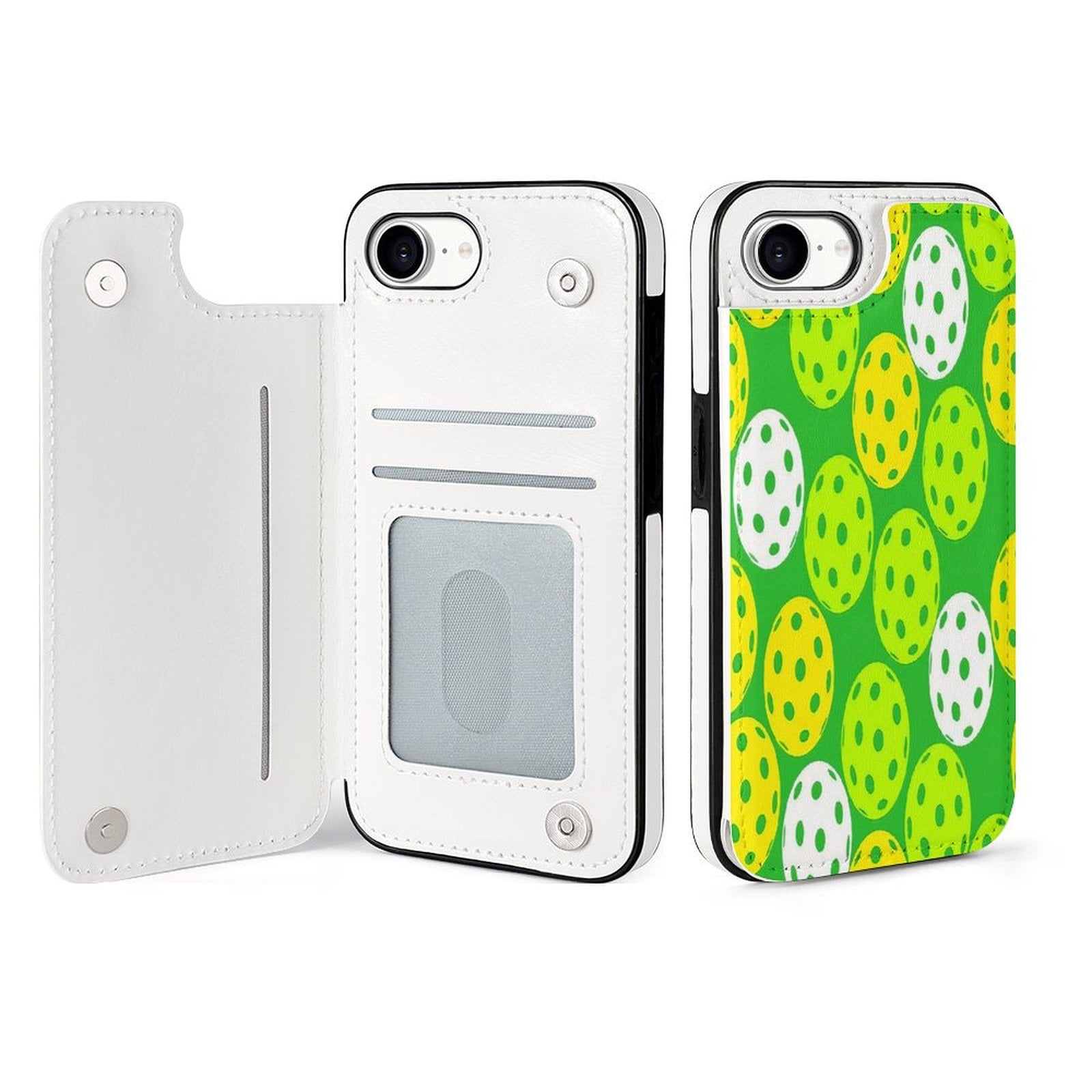 Lime Green Pickleballs on Green Background Leather Wallet Case for iPhone 16 Pro Max 16E 16SE4 ...