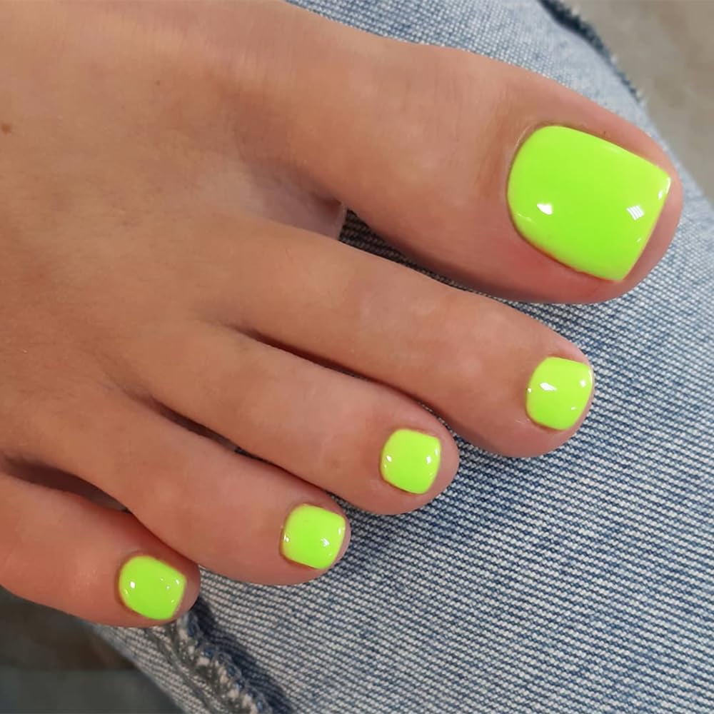 Lime Green Press on Toenails Short, Square Fake Toe Nails Reusable ...