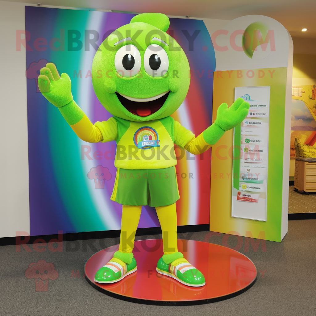 Lime Green Rainbow REDBROKOLY mascot costume character dressed with a ...