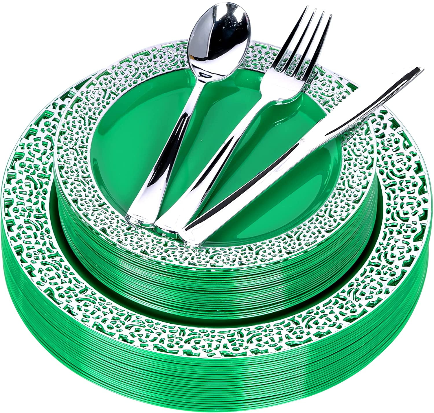 Lime Green Silver Plastic Plates and Silverware - 125 Piece Disposable ...