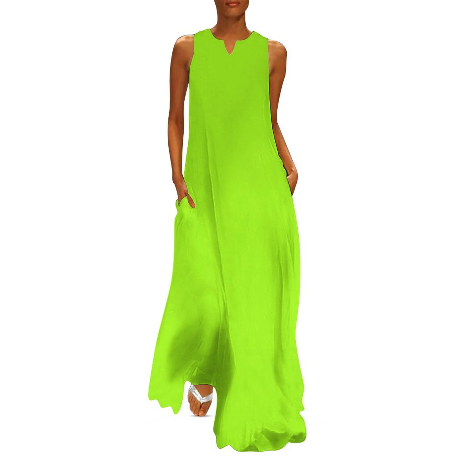 Lime Green Solid Long Dress dress women summer dress for women woman ...