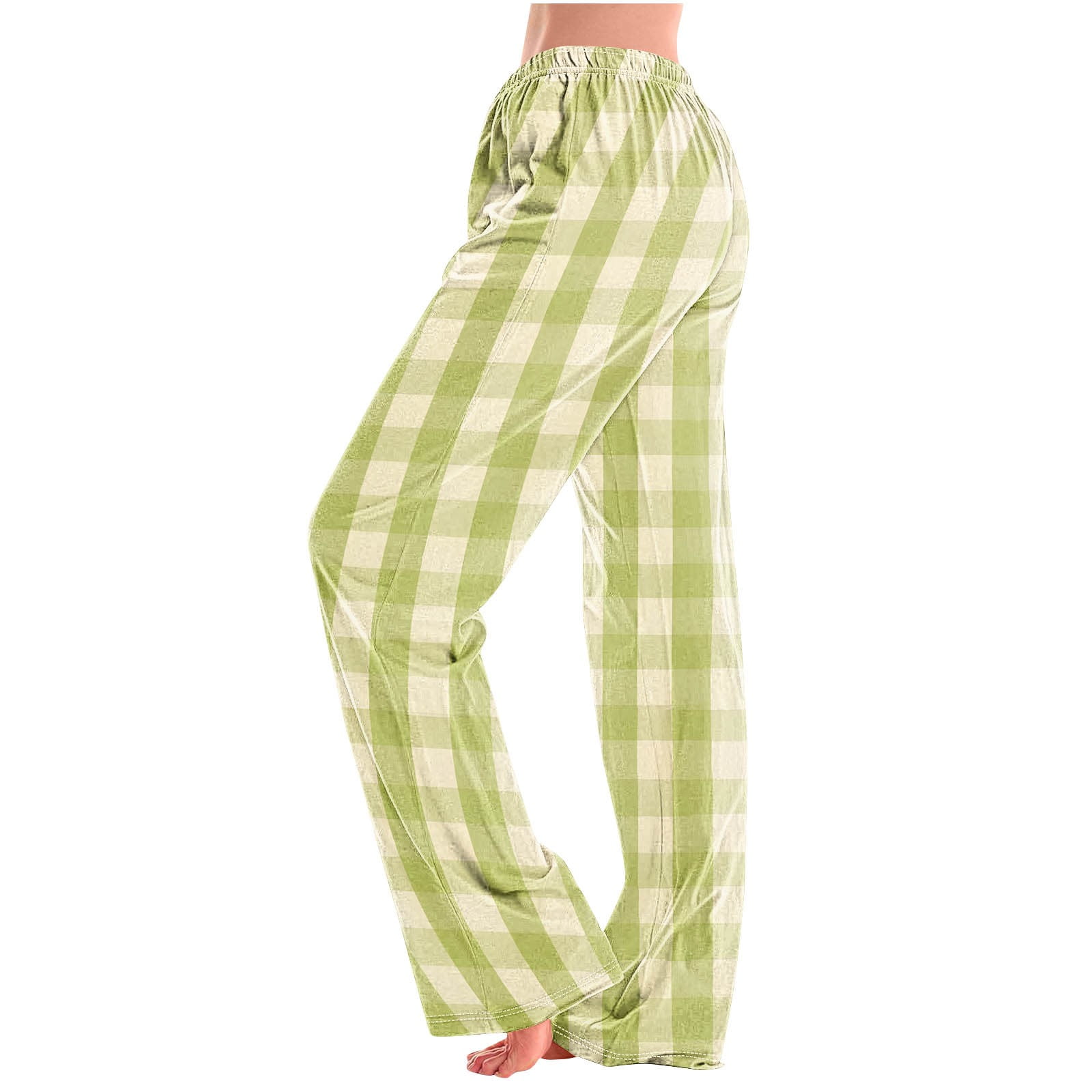 Lime Green Spandex Pants for Ladies Summer Fall Loose Fit Casual Plaid ...