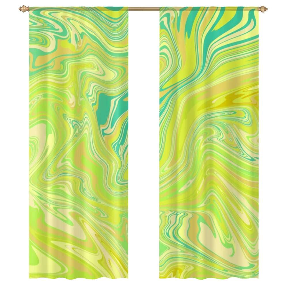 Lime Green Swirls Sheer Window Curtains for Living Room Kitchen Bedroom ...