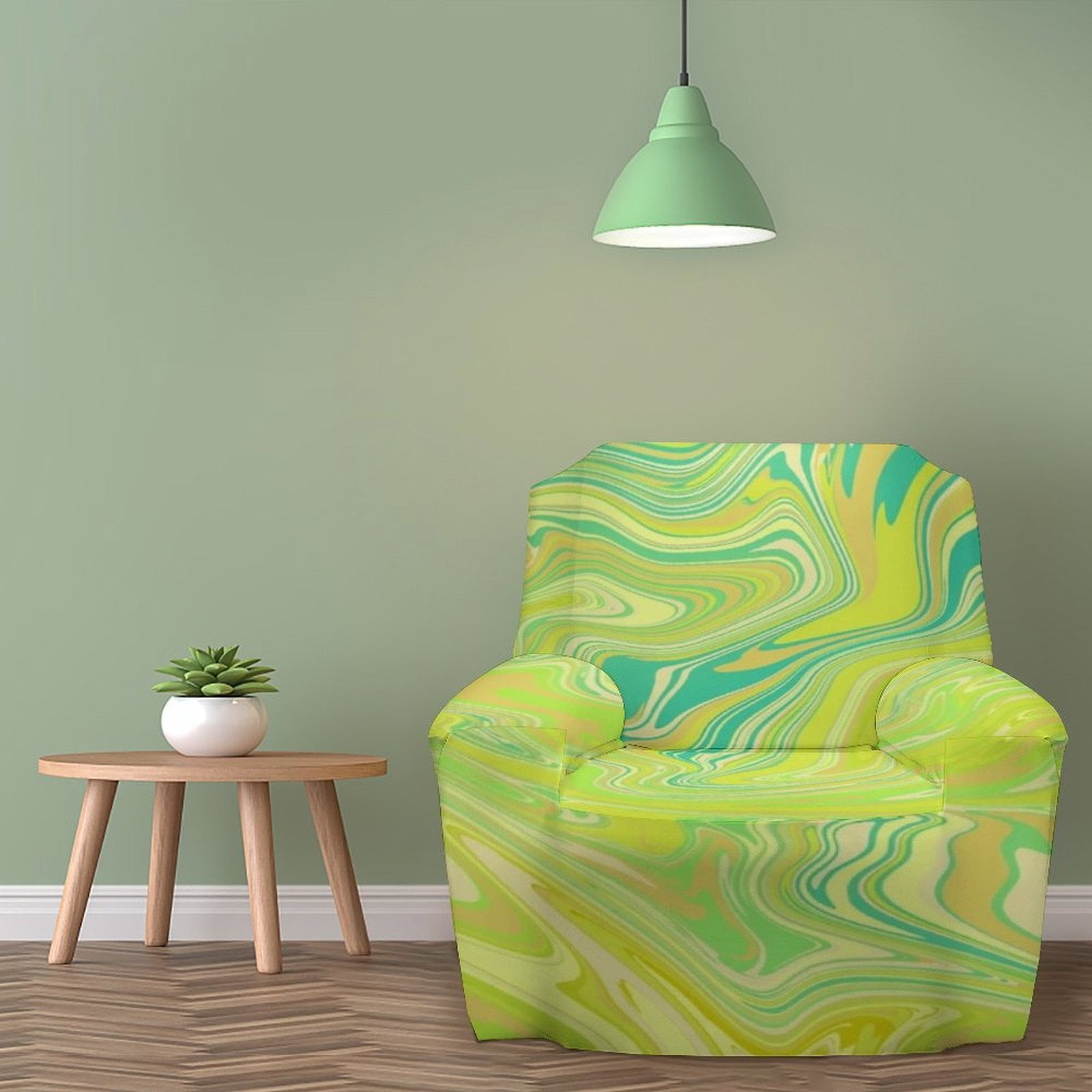 Lime Green Swirls Single Sofa Cover Simple Anti-Cat Scratch All ...