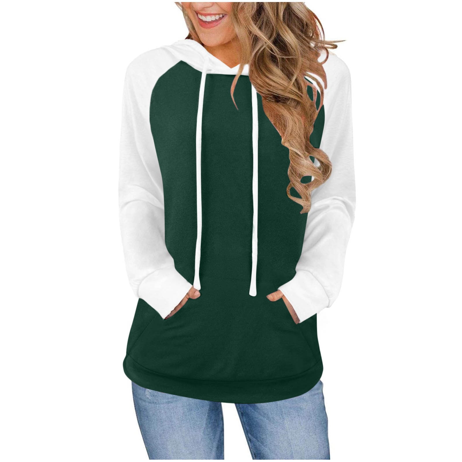 Lime Green Teen Girls Long Sleeve Color Block Hood Outfits for Women ...