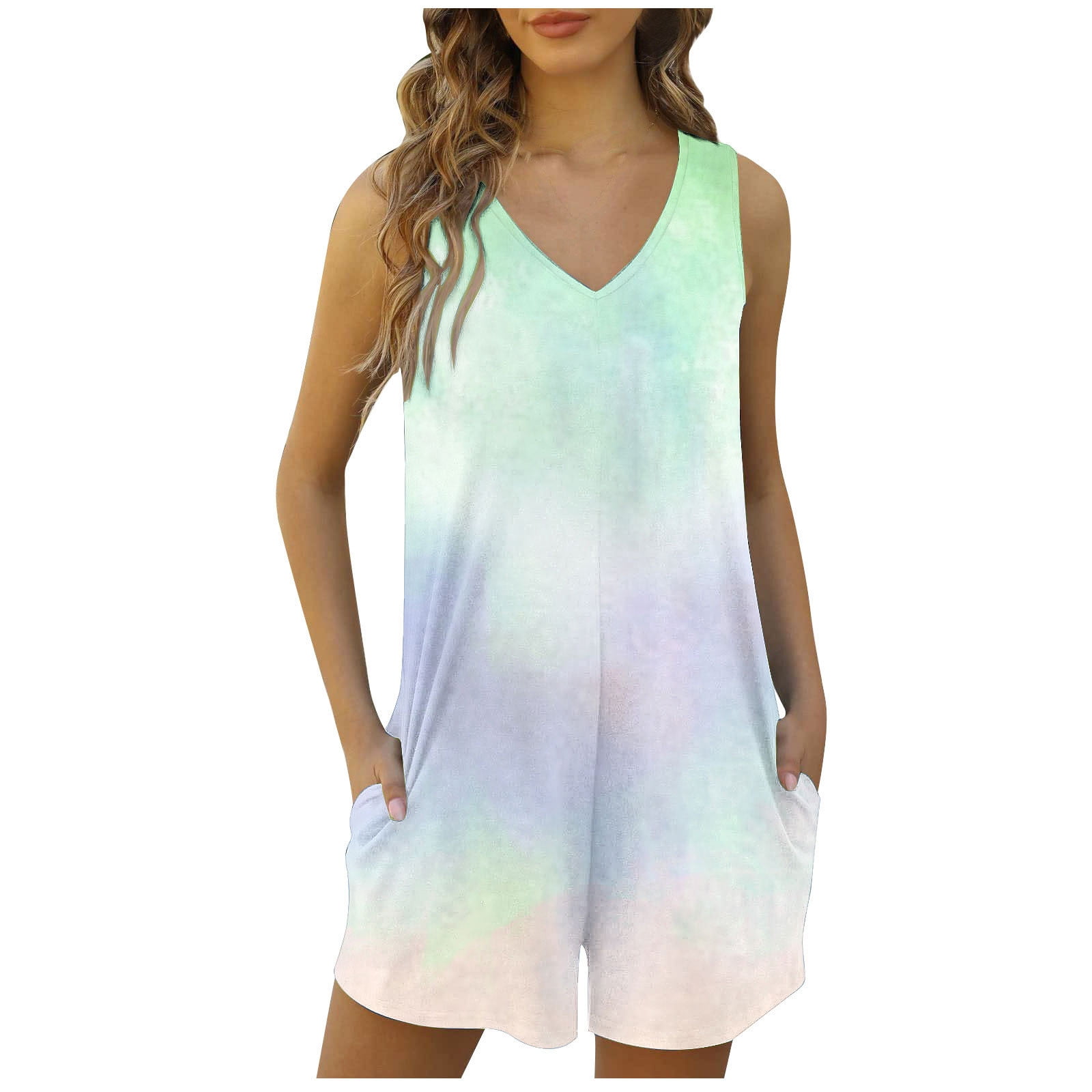 Lime Green Teen Girls Straight Leg Shorts Gradient Loose Fit Overalls ...