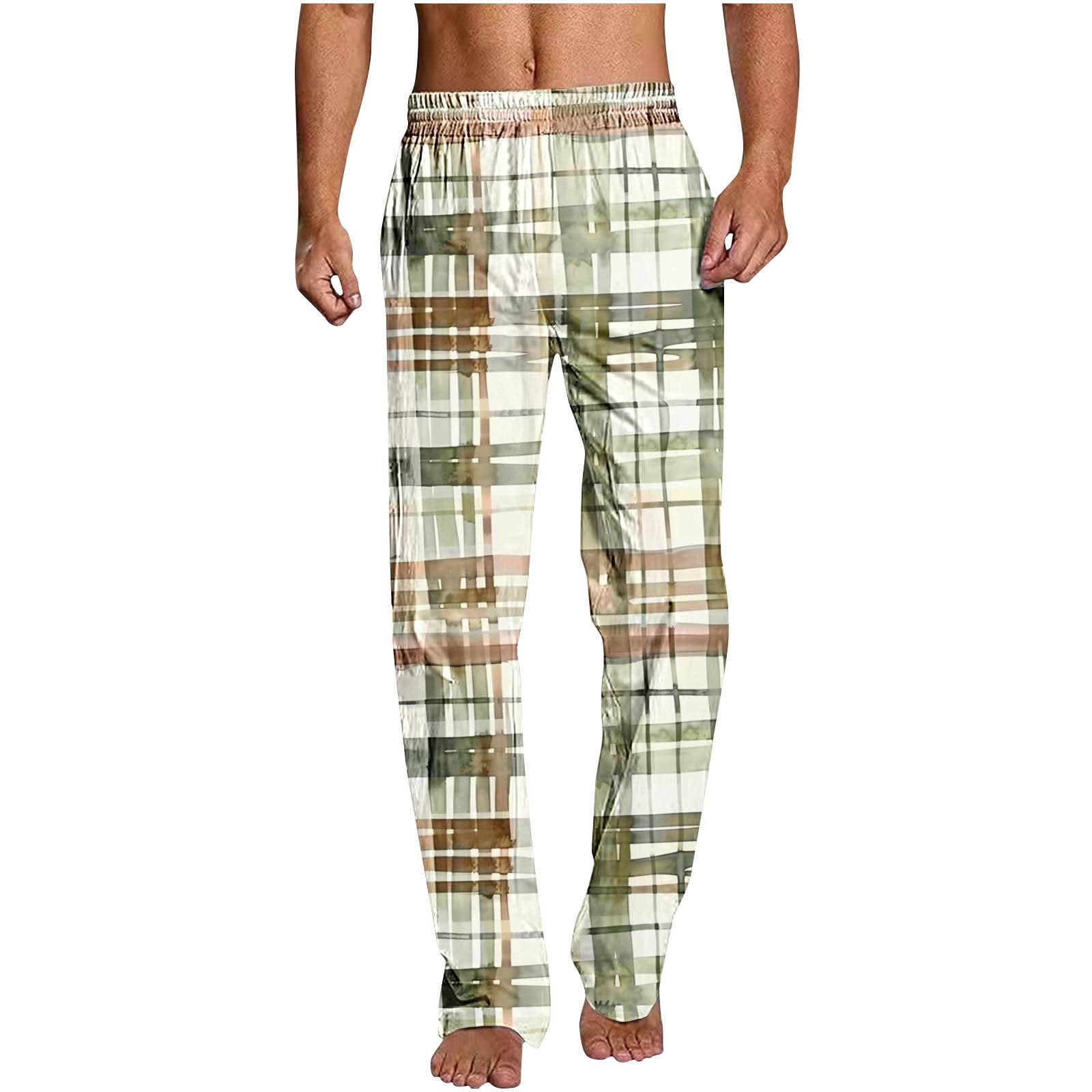 Lime Green Thin Plaid Straight Leg Long Leg Brunch Pajamas for Man ...