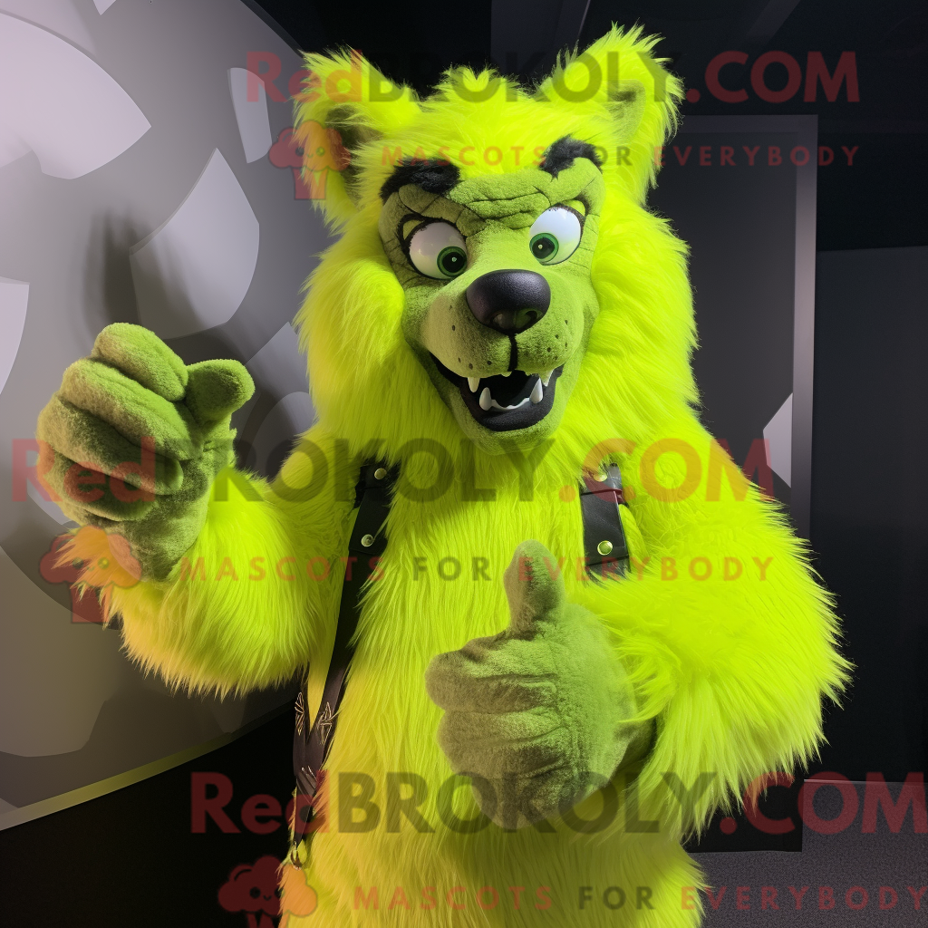 Lime Green Werewolf REDBROKOLY mascot costume character dressed with a ...