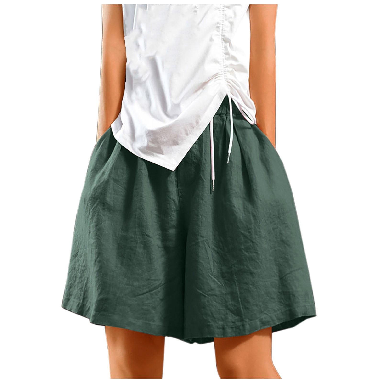 Lime Green Women Faux Gauze Linen Shorts Work Out Athletic Lounge ...