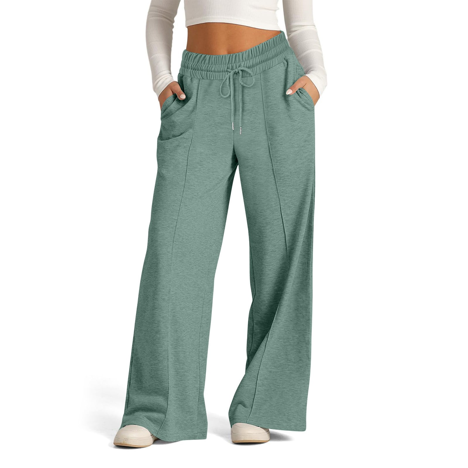 Lime Green Women Pleated High Leg Flare Wide Leg Basic Long Boot Cut ...