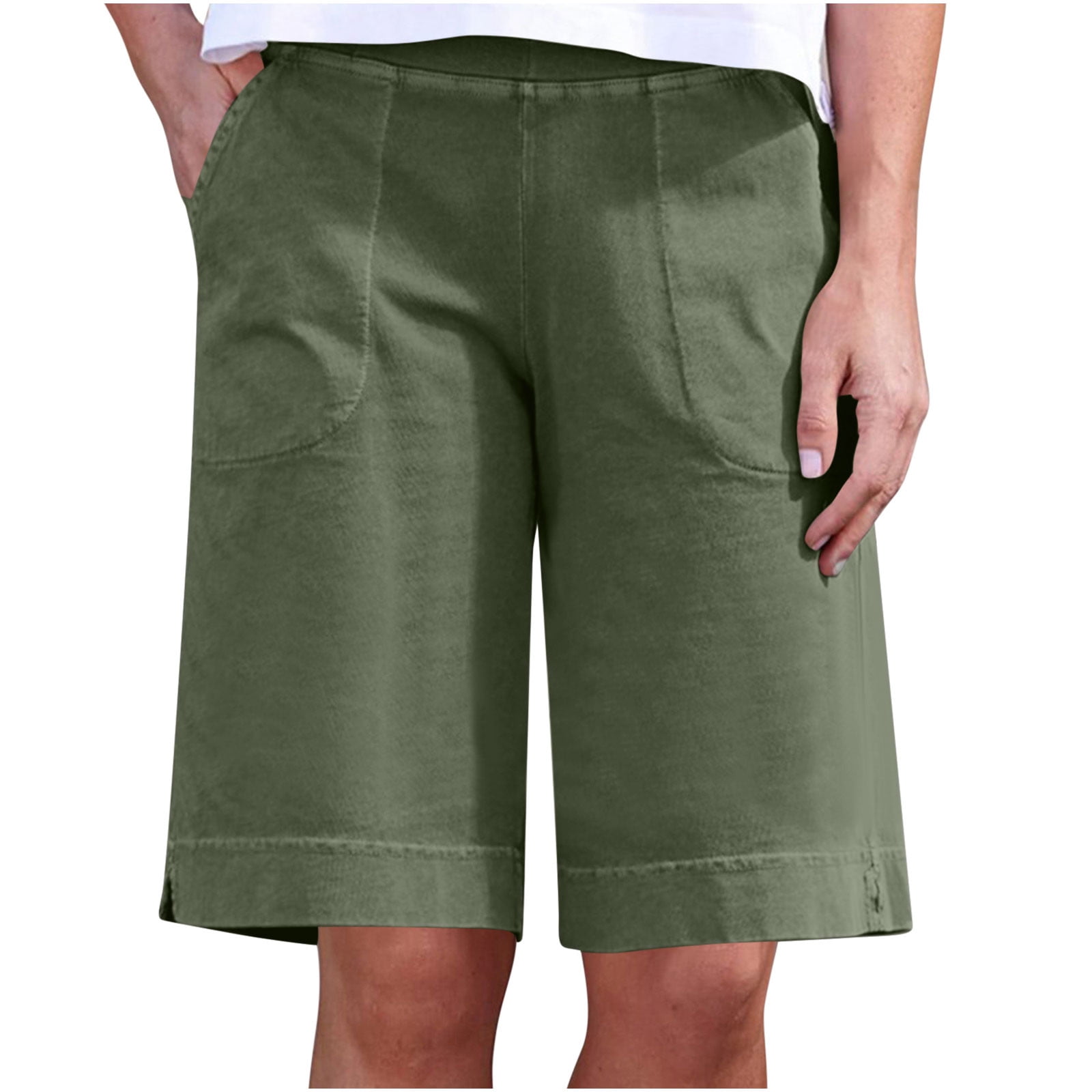 Lime Green Womens Loose Fit Trousers Pants Shorts for Women Faux Linen ...