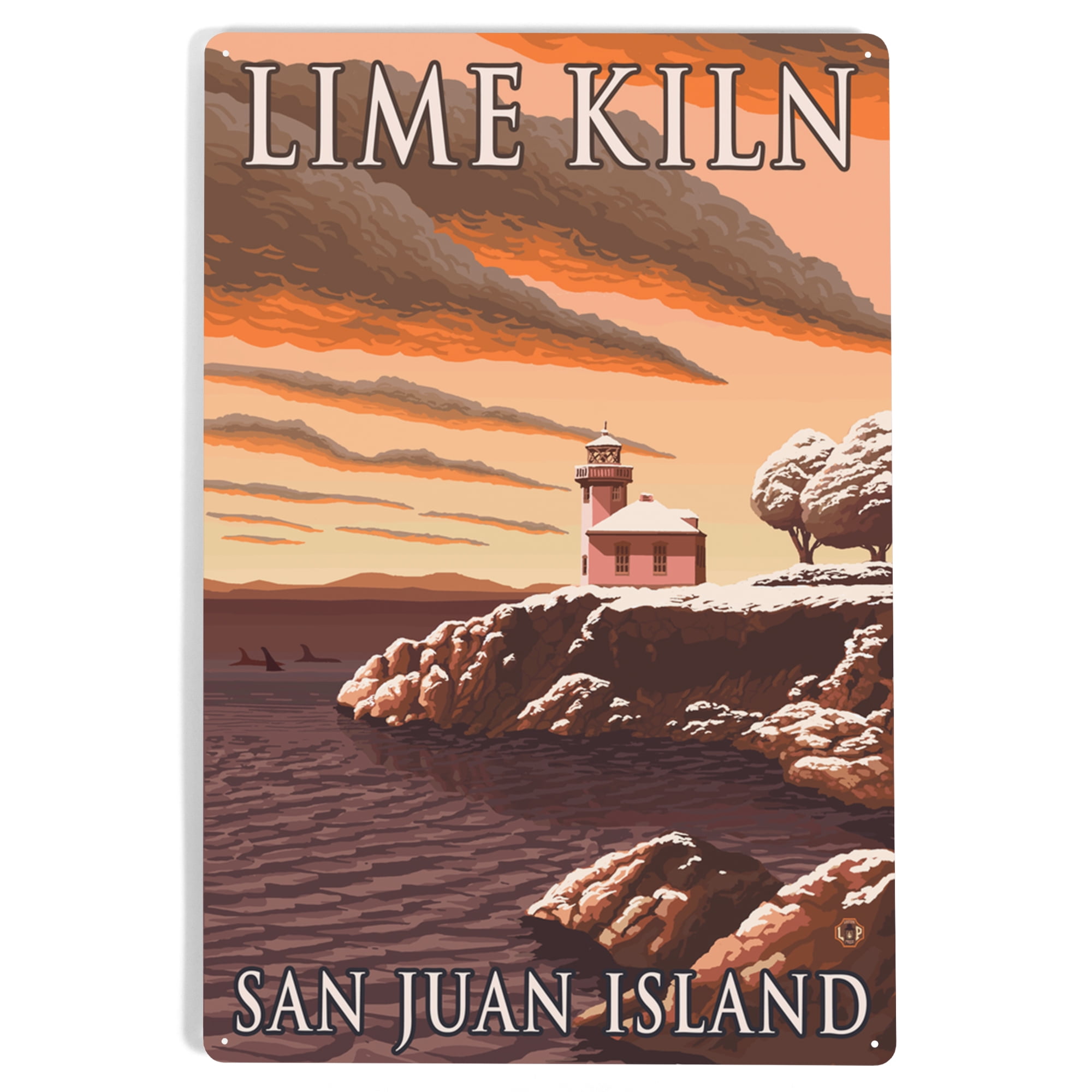 Lime Kiln Lighthouse, San Juan Island, WA Snow Version (12x18 Aluminum ...