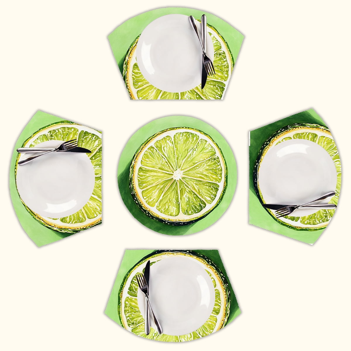 Lime Slice Round Table Placemats Set Of 5 Wedge Table Mats Washable ...