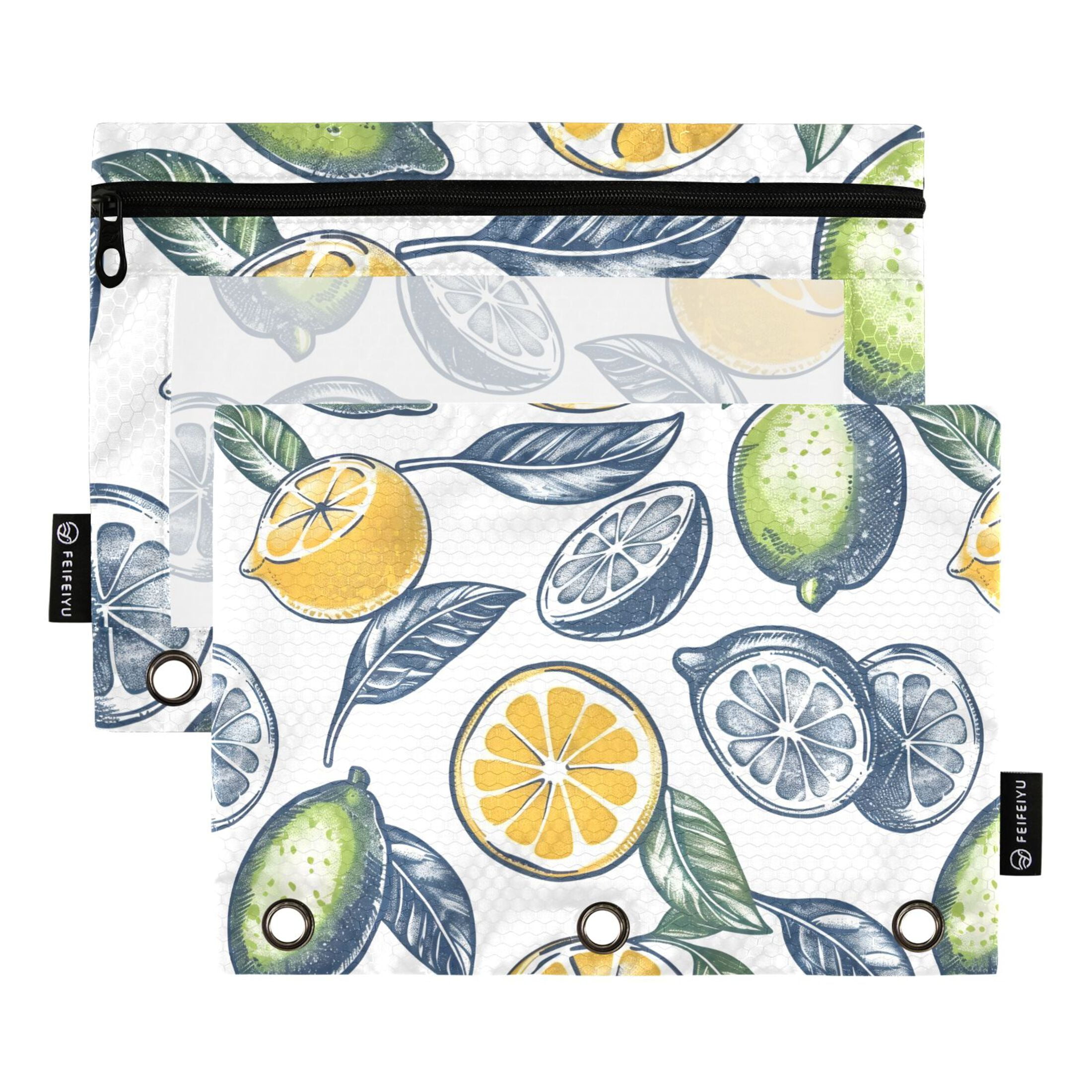 Lime and Lemon 2 Pack Pencil Pouch for 3 Ring Binder Smooth Zipper ...
