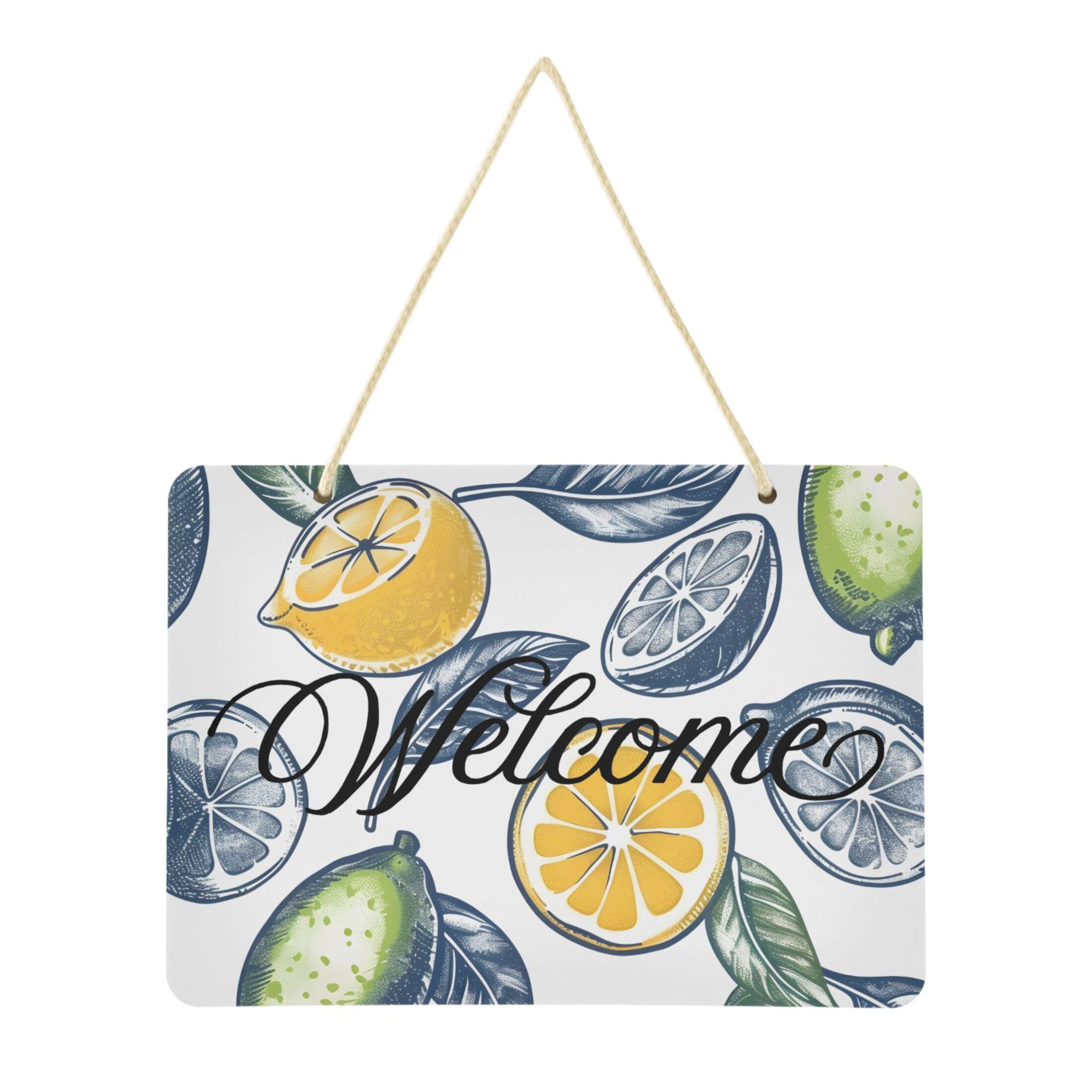 Lime and Lemon Welcome Sign Front Door PVC 14x10 inch Hanger Hello Sign ...