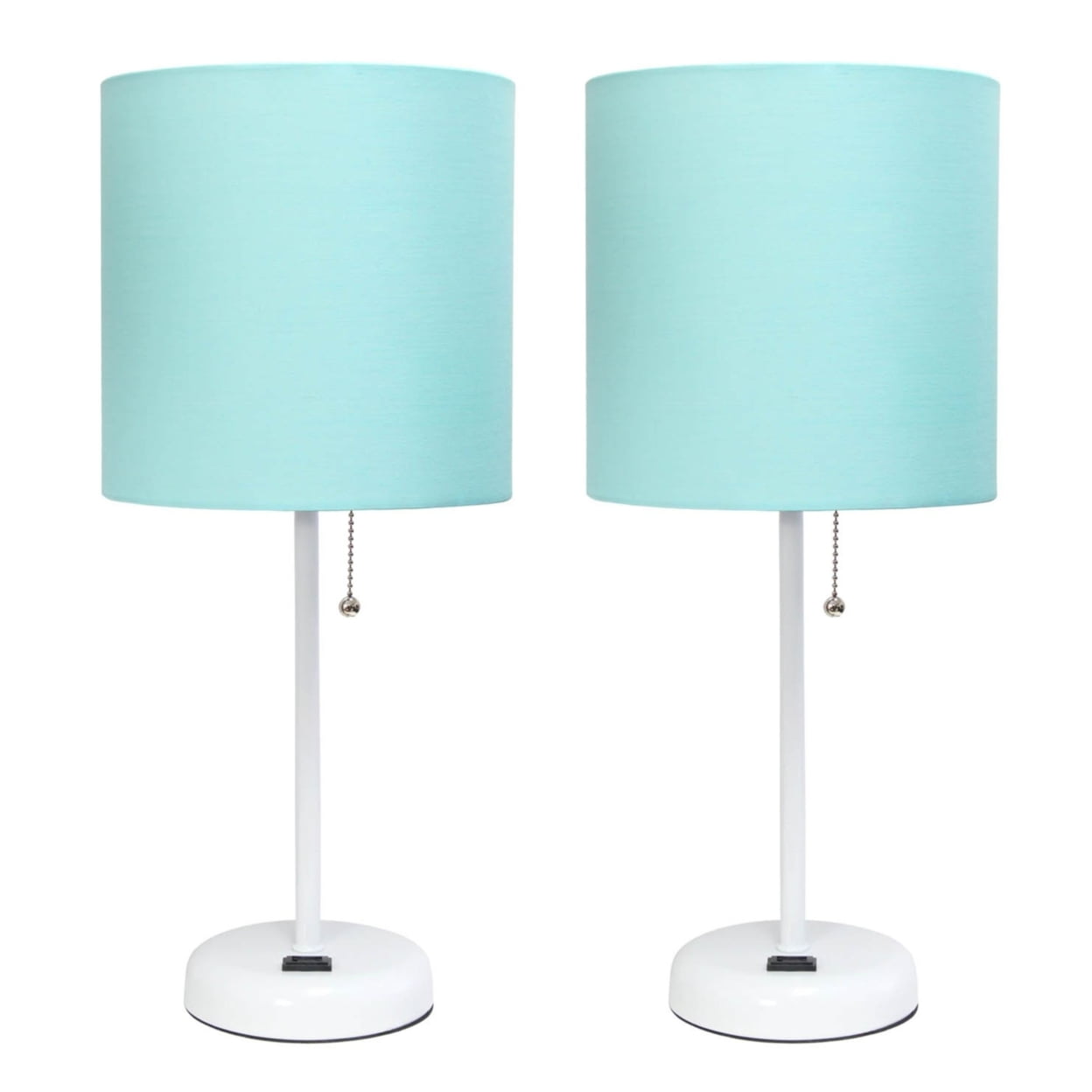 LimeLights White Stick Lamp with Charging Outlet and Fabric Shade Two ...