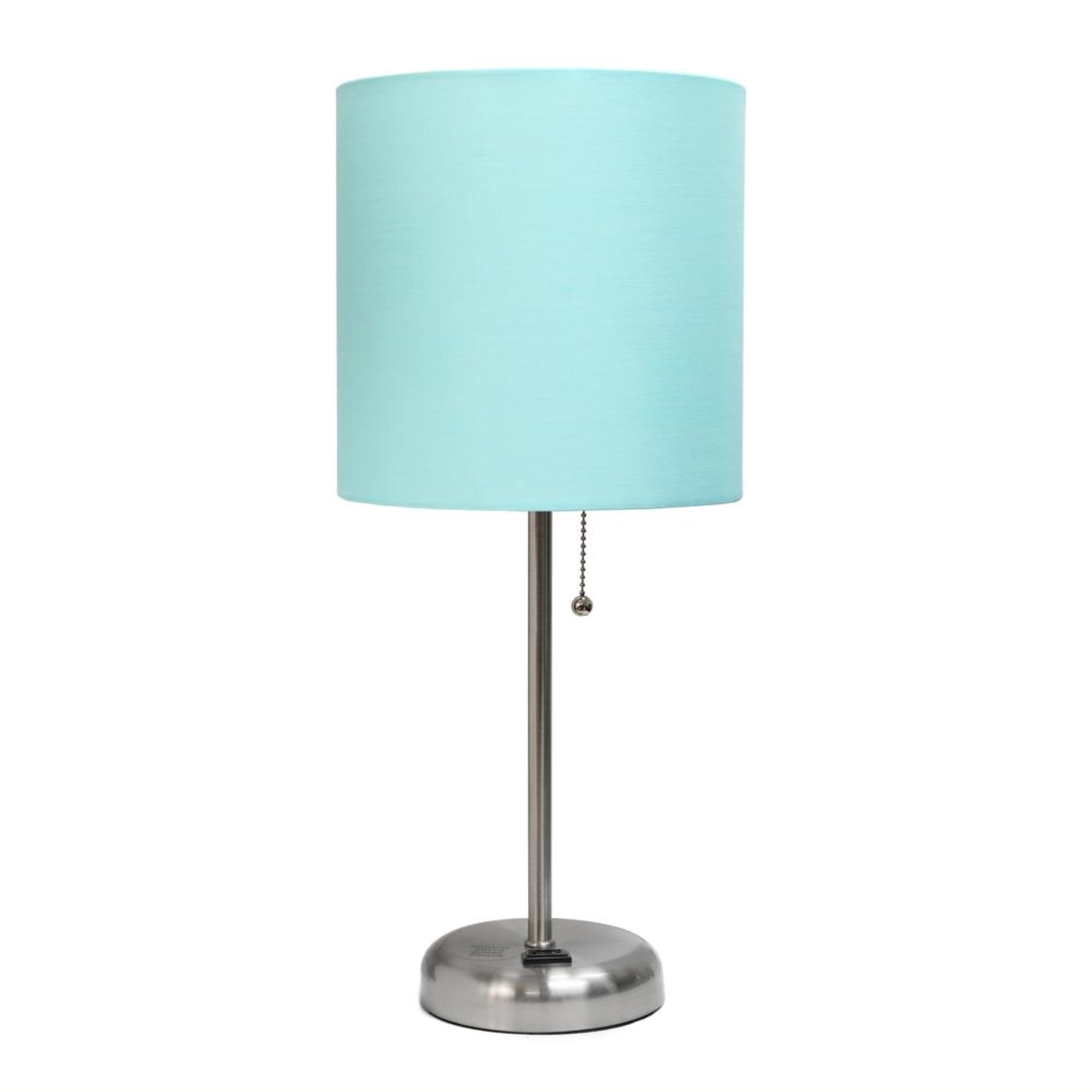 LimeLights Silver Metal Stick Lamp w/ Power Outlet with Aqua Blue Shade ...