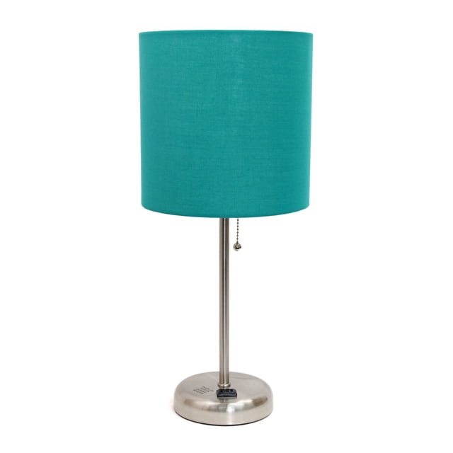 LimeLights Stick Lamp with Charging Outlet and Fabric Shade - Brushed ...