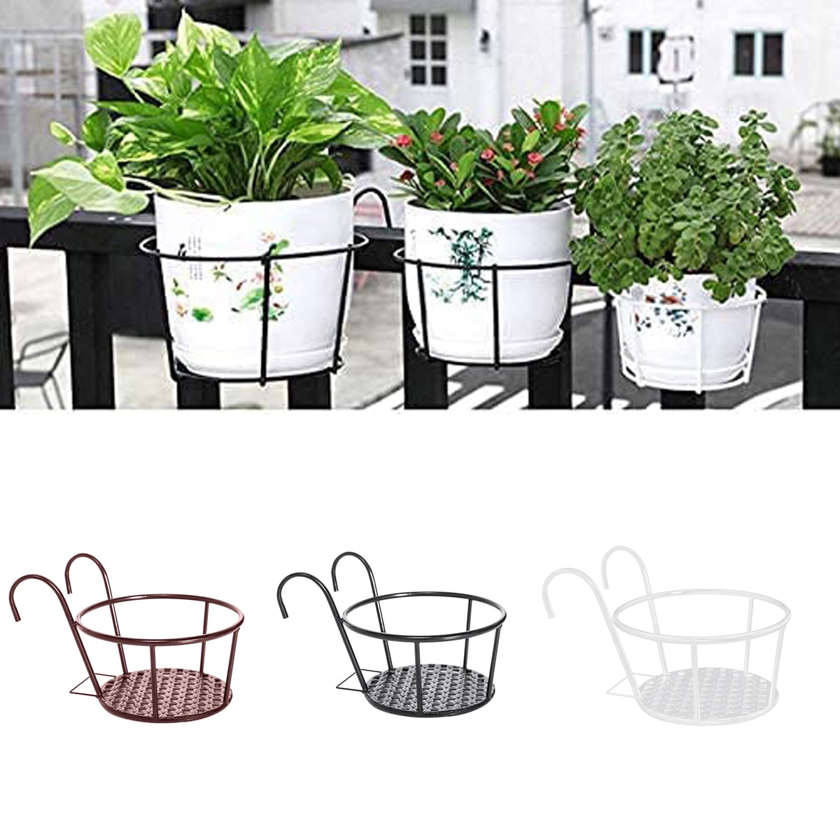 Limei 1 Pack Round Metal Hanging Railing Planters,Hanging Railing ...
