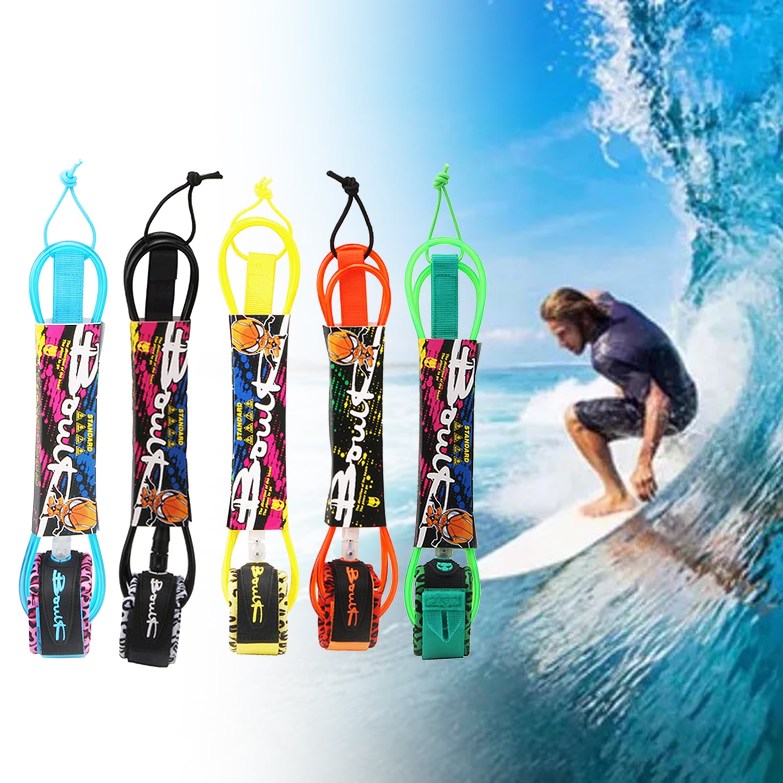 Limei 1 Pack Surfing Ankle Rope 8/10/12 FT 360 Degrees Rotation Surfing ...
