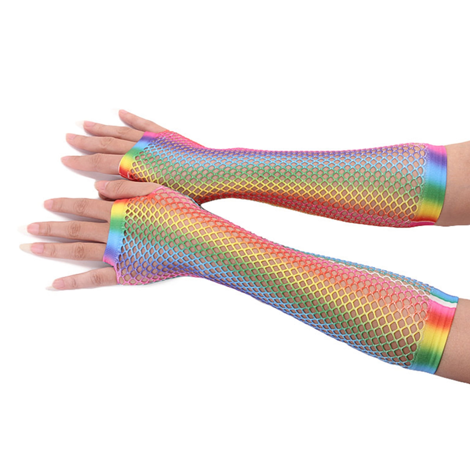 Limei 1 Pair 80s 90s Fishnet Mesh Gloves for Women Kids Neon Fingerless Glove for Cosplay ...