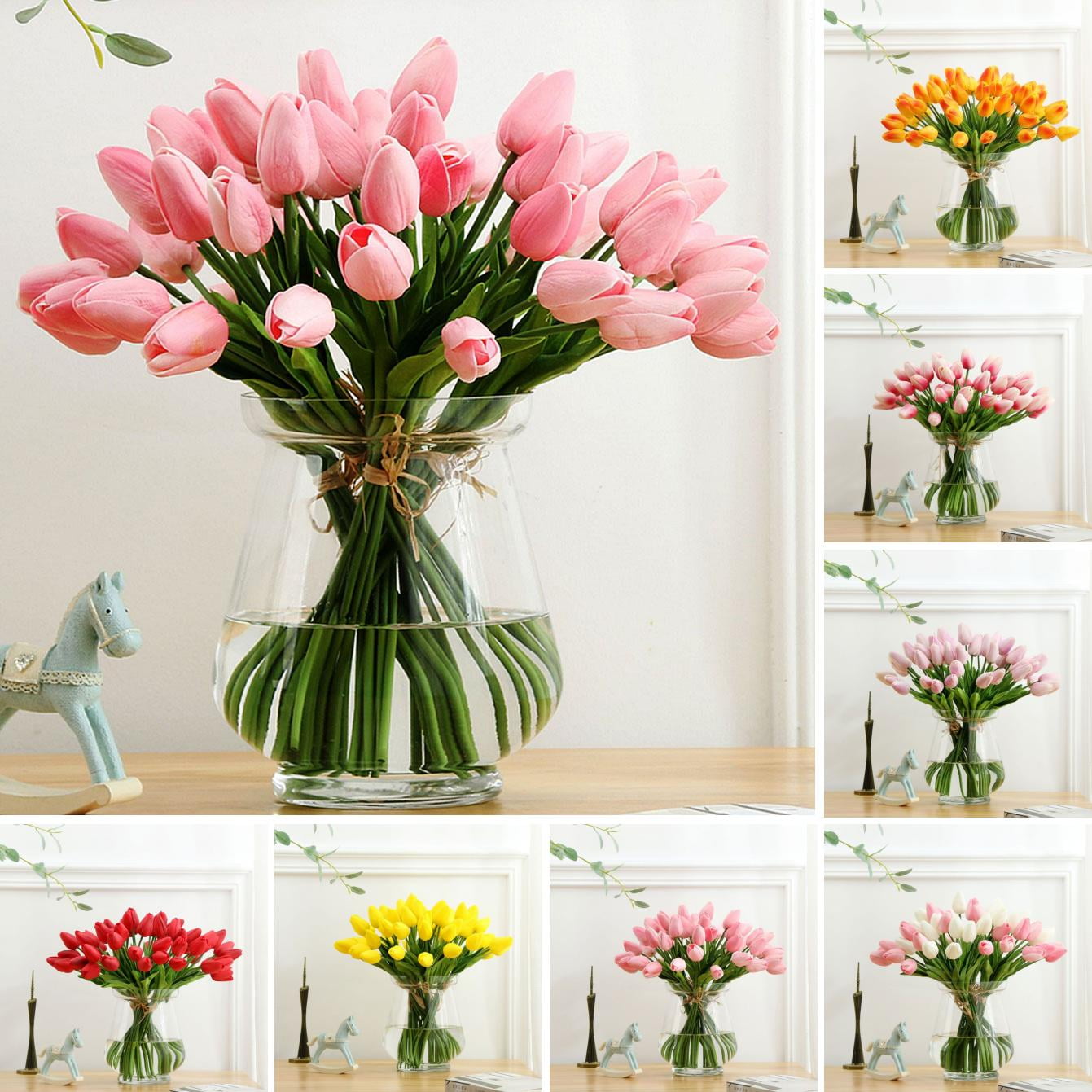 Limei 10 Pack Artificial Flowers Fake Tulips Real Touch, Faux Latex ...