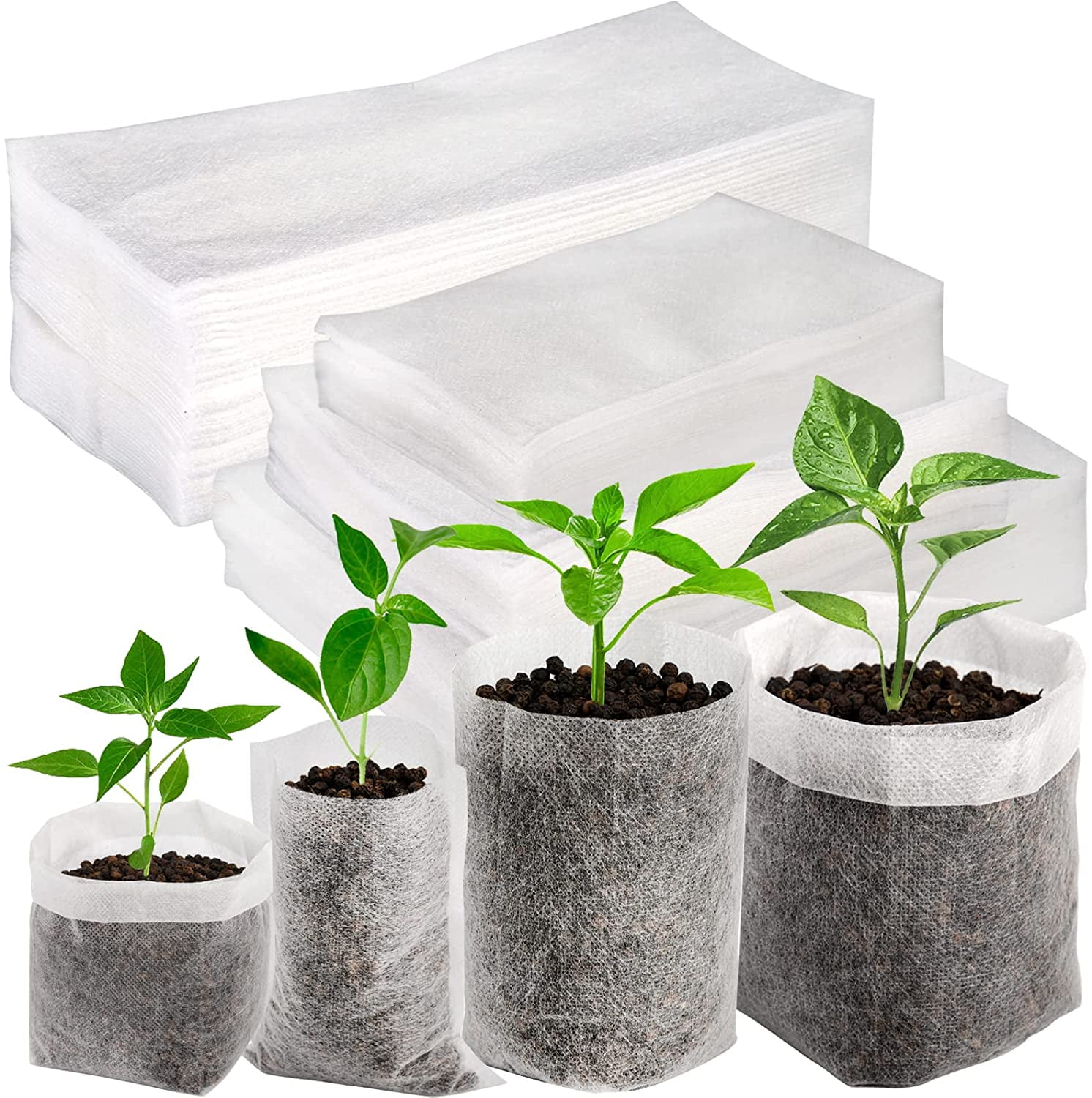 Limei 100 Pcs Degradable Non-Woven Plant Nursery Bags - Fabric Plant ...