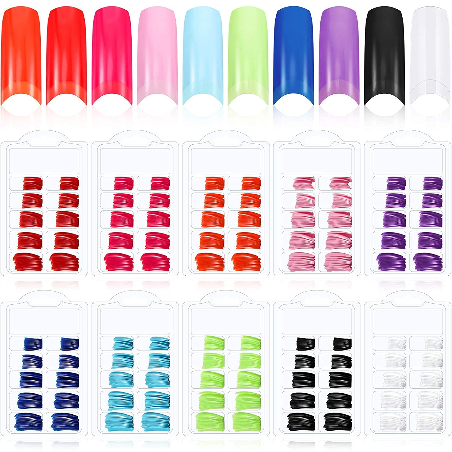 Limei 100 Pieces Colorful French False Acrylic Gel Nail Solid Color Full Cover Fake Nails Press ...