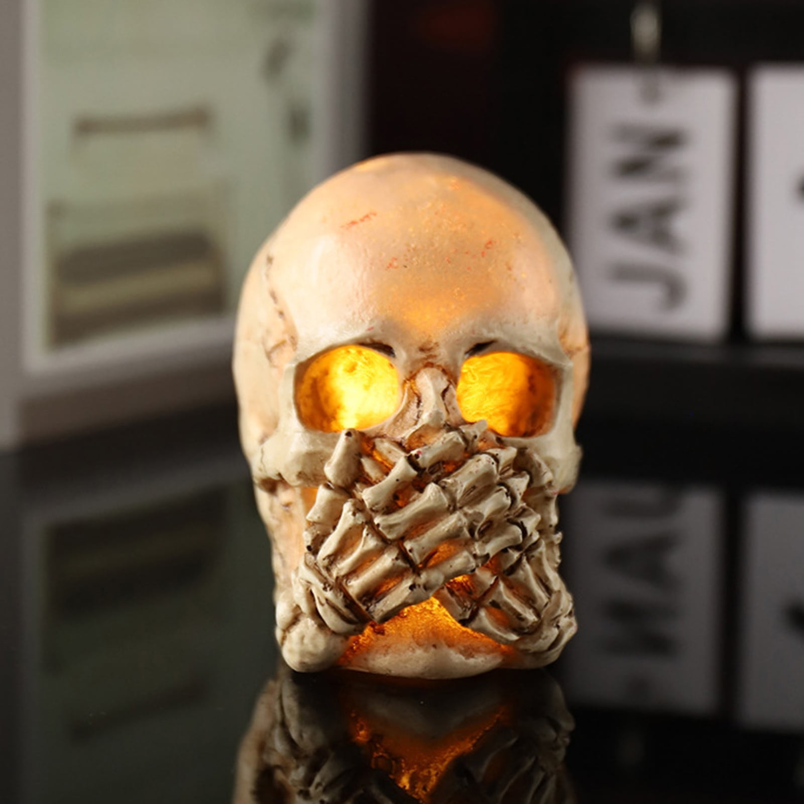 Limei 1Pcs Halloween LED Skull, Light Up Horror Ornament Holiday Props ...