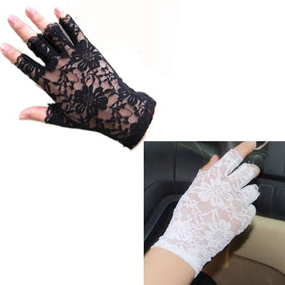 Limei 2 Pairs Women's Lace Gloves Fingerless Floral Gloves Bridal Prom ...
