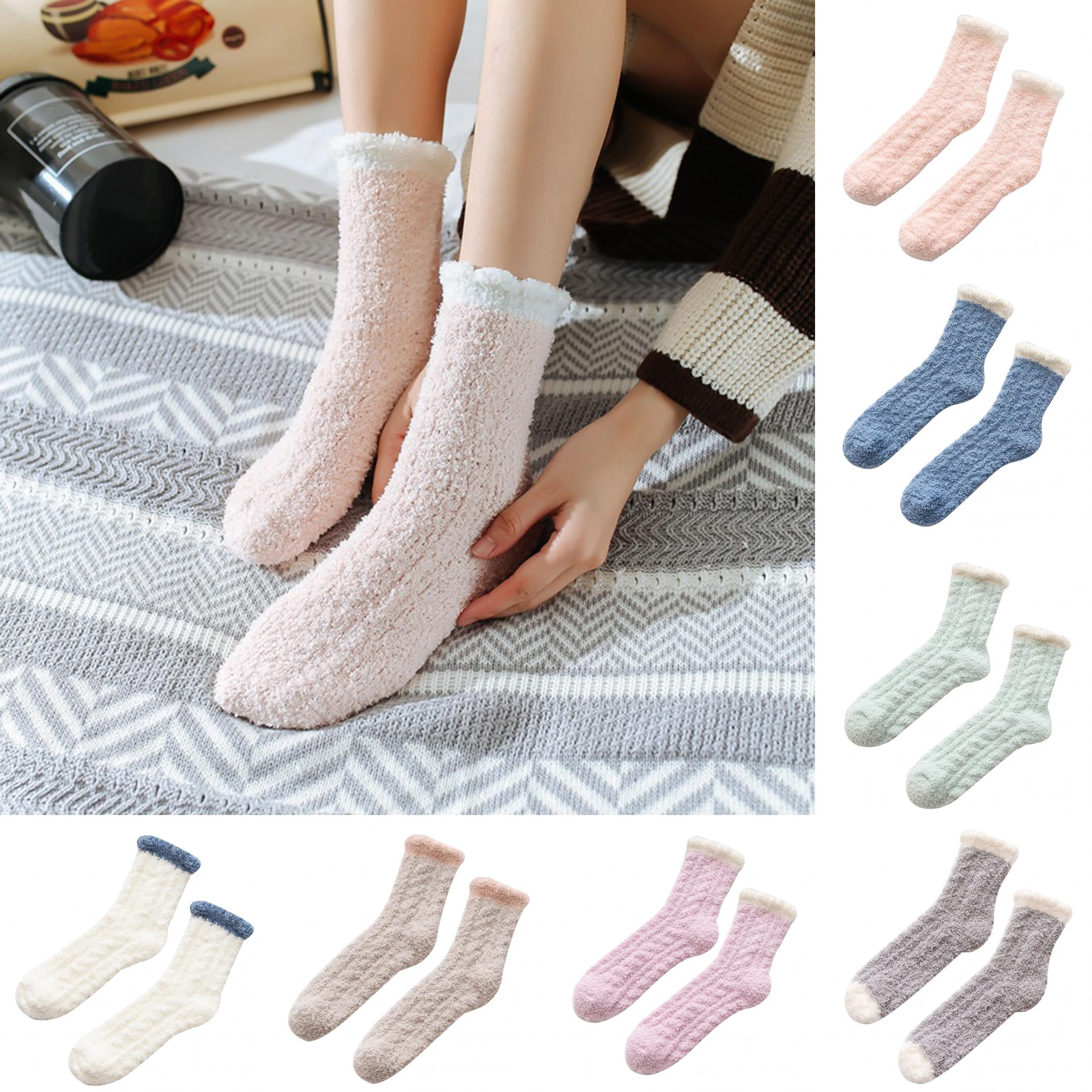 Limei 2 Pairs Womens Coral Fleece Socks Thick Knit Warm Winter Socks ...