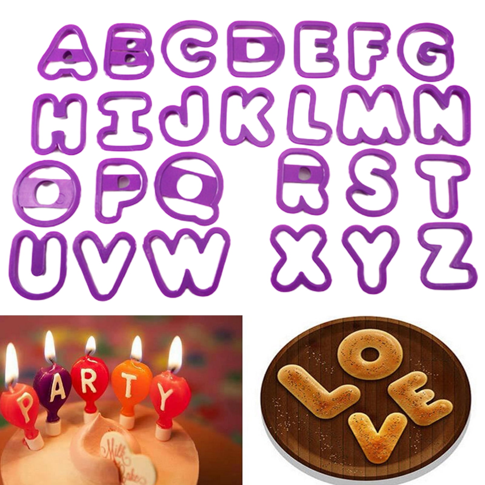 Limei 26pcs Alphabet Cookie Cutters Set Purple Plastic Letter Icing ...
