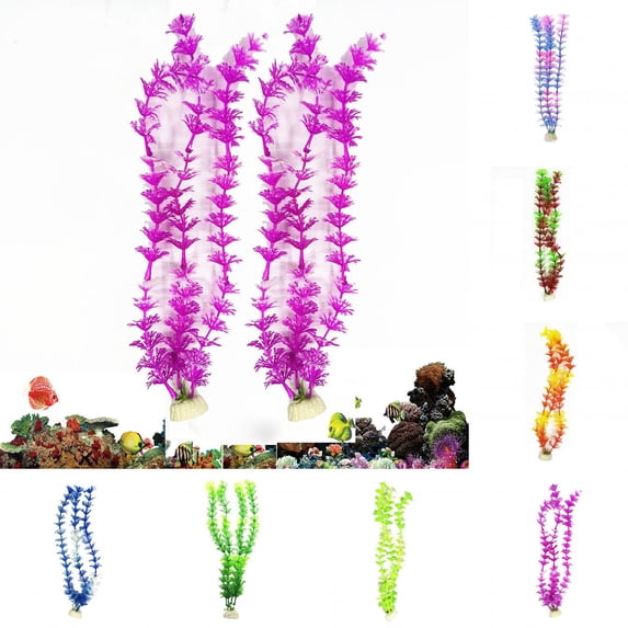 Limei 2Pcs Artificial Fish Tank Plants, 12" Plastic Aquariums Plants ...