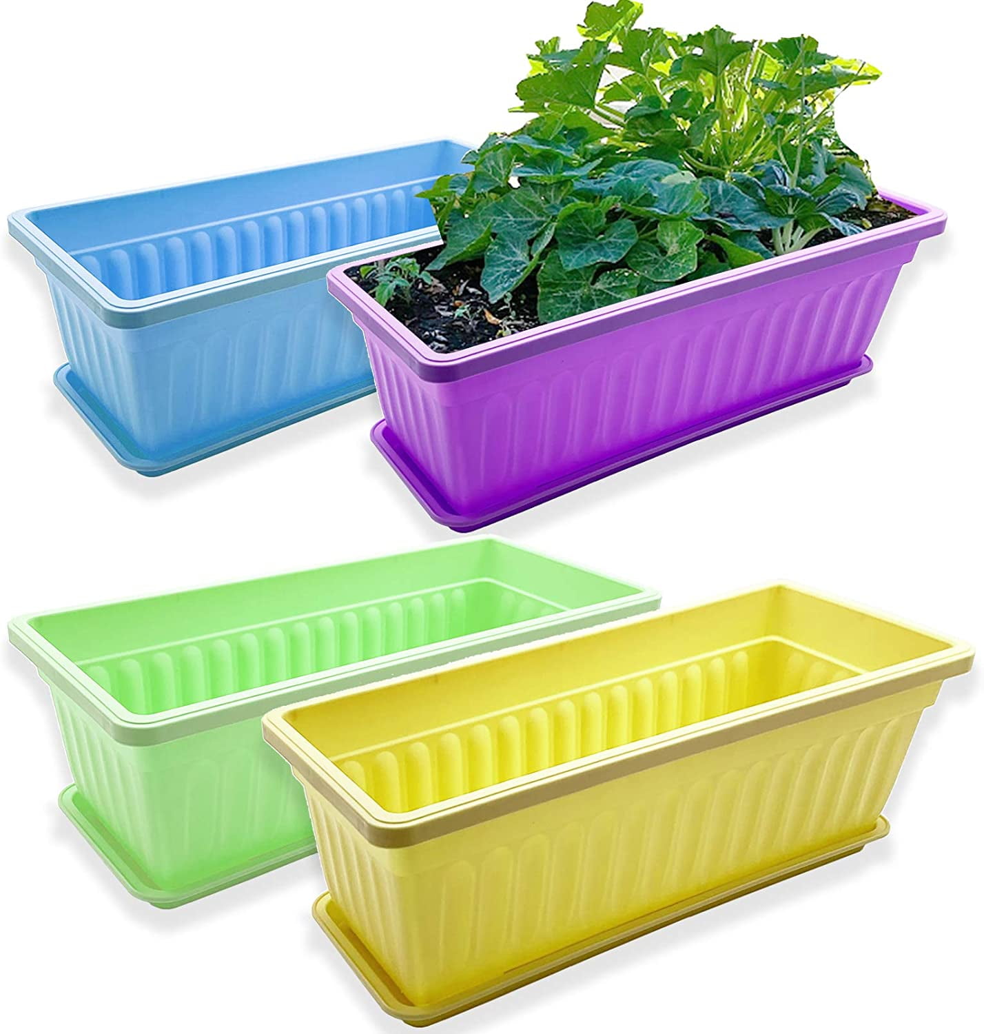 Limei 3 Packs 19.7 Inch White Rectangular Window Flower Box Planter ...
