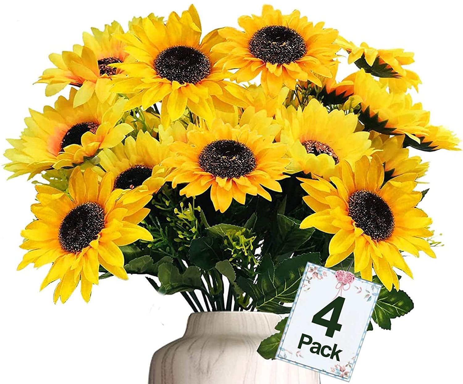 LIMEI, Artificial Sunflower Bouquet, 28 Heads, 4 Pack Bulk Sunflowers ...