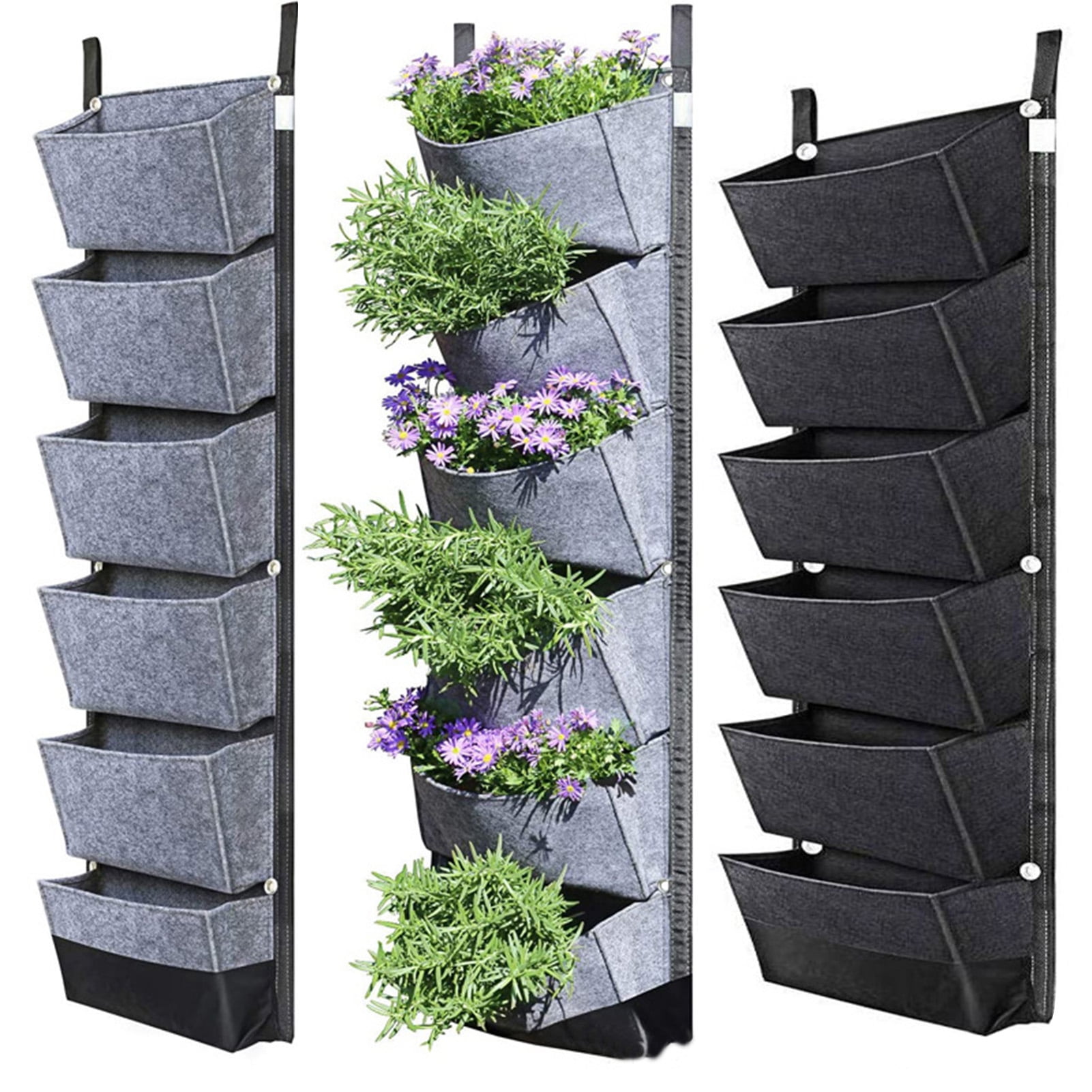 Limei 6 Pockets Vertical Hanging Planter, Wall Mount Garden Grow Bag ...