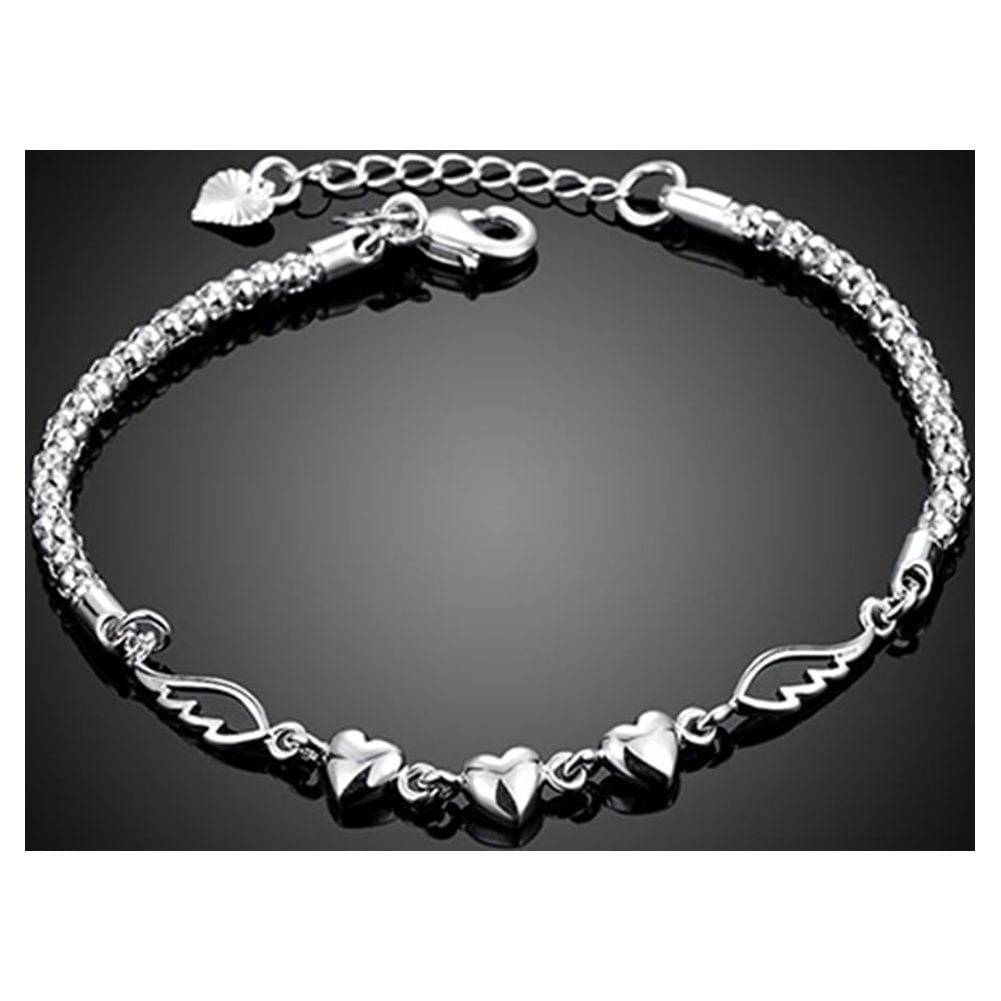 Limei 925 Silver Chain Bracelet for Girls, Stainless Steel Love Heart ...