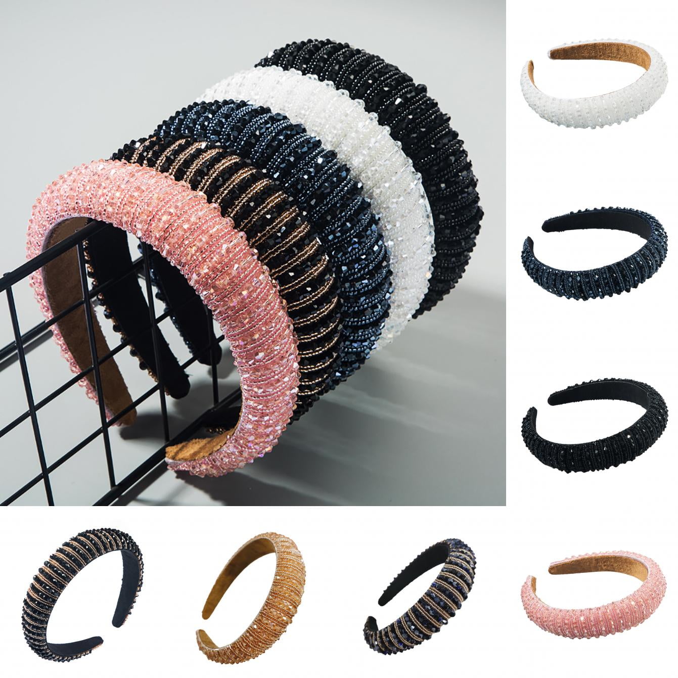 Limei Beaded Rhinestone Headbands for Women Padded Hairbands Wide Hair ...