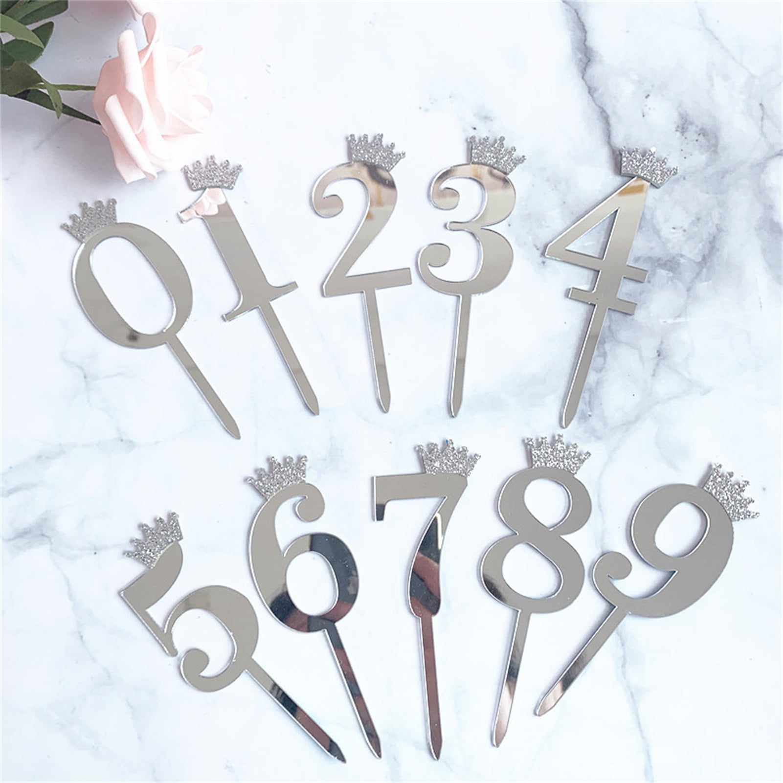 Limei Cake Toppers Acrylic Numbers 0-9 Crown Cake Toppers Silver ...